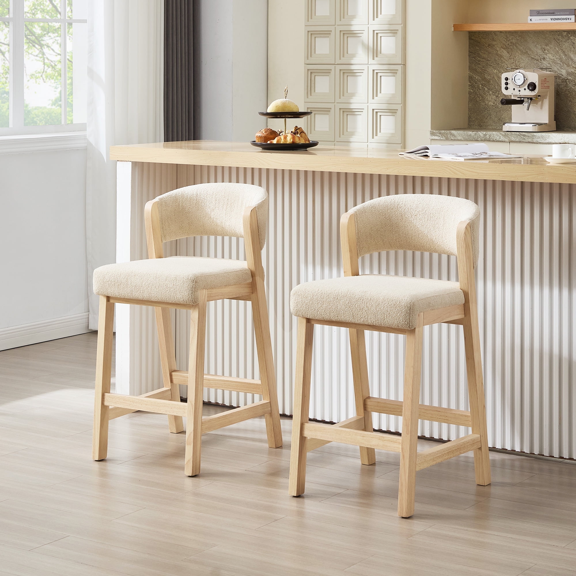 Zesthouse 26.2″ Counter Height Wooden Bar Stools Set of 2, Linen ...