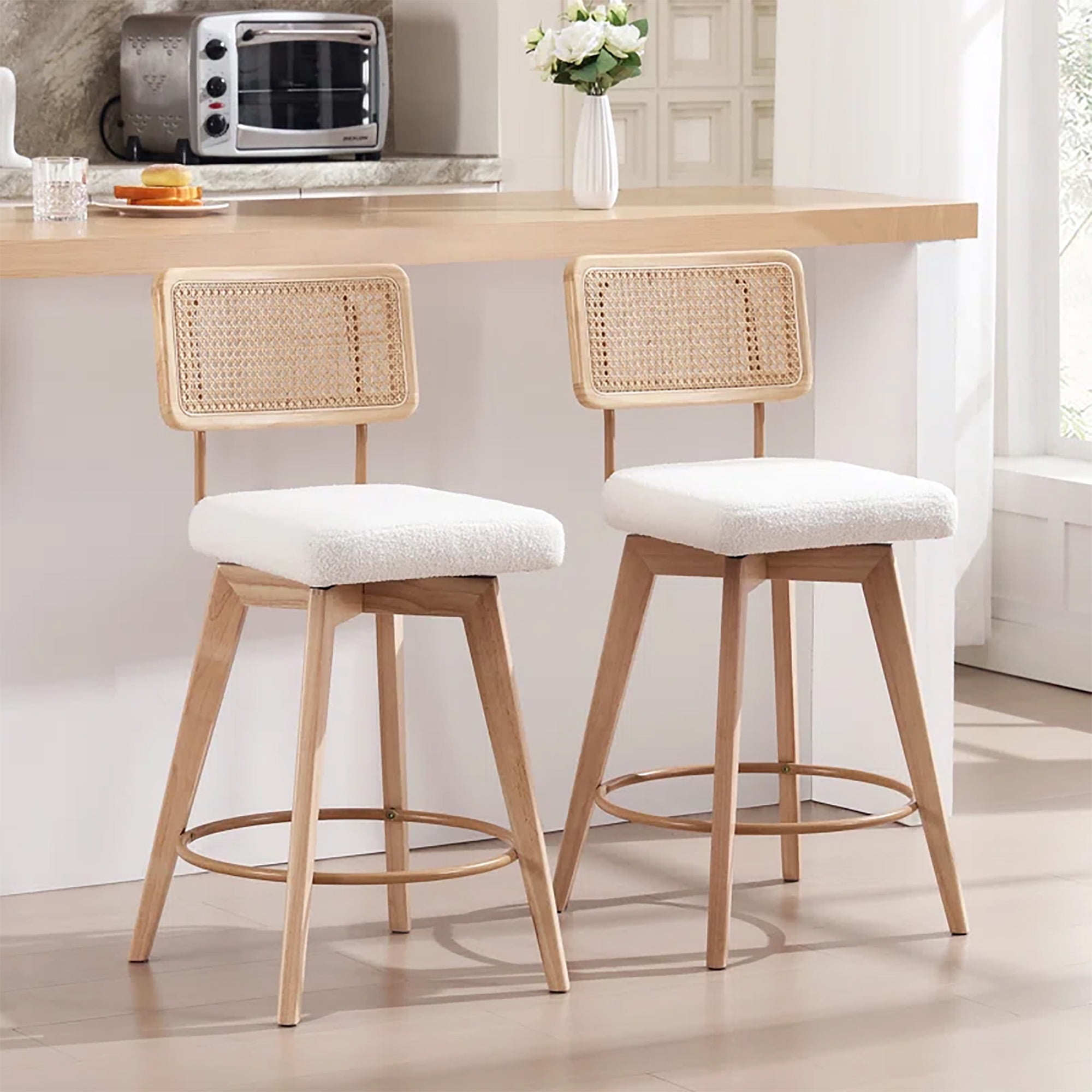 Zesthouse 26.2" Rattan Counter Stools Set of 2, Swivel Sherpa Counter ...