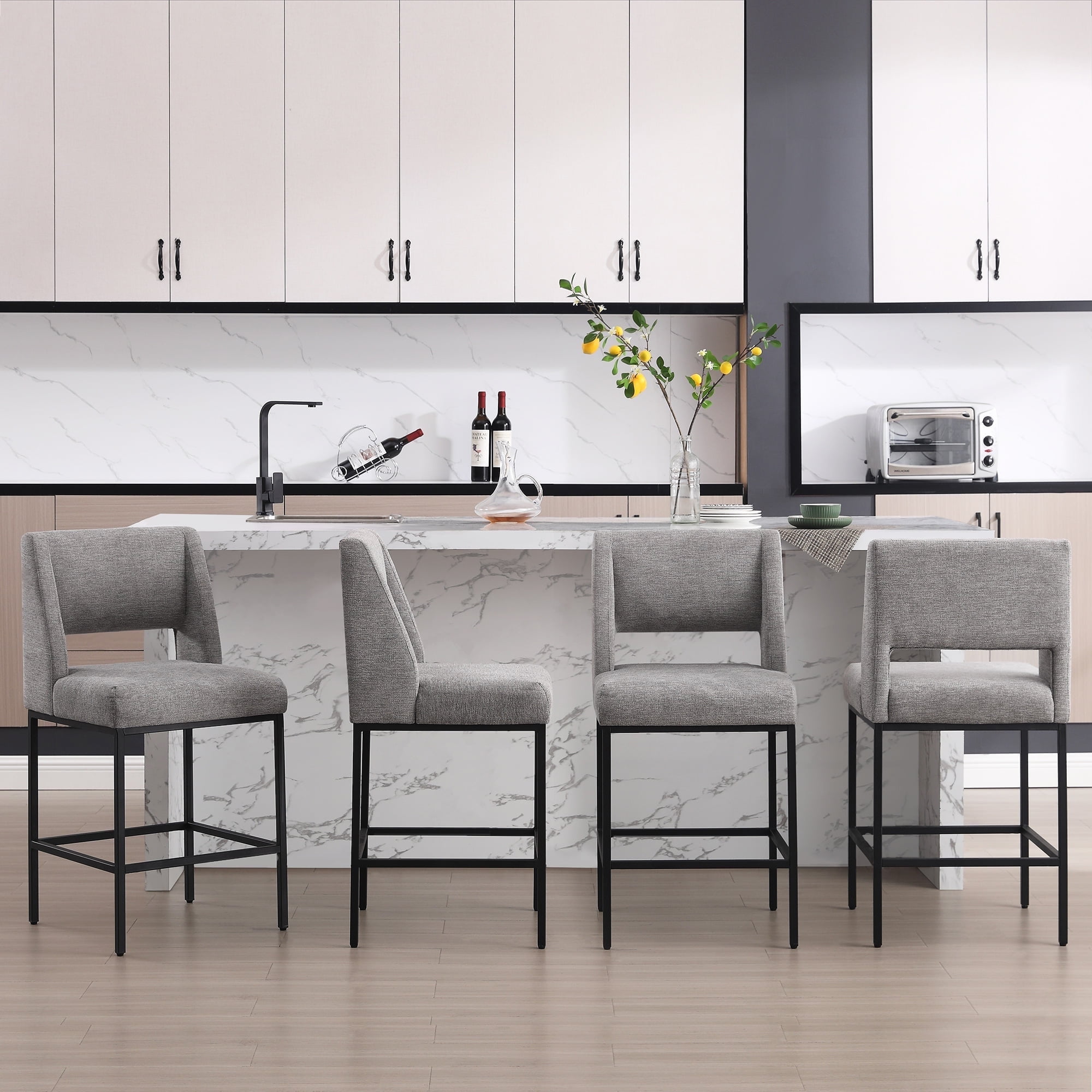 Zesthouse 26.4" Modern Counter Stools Set of 4, Linen Fabric Bar Stools ...