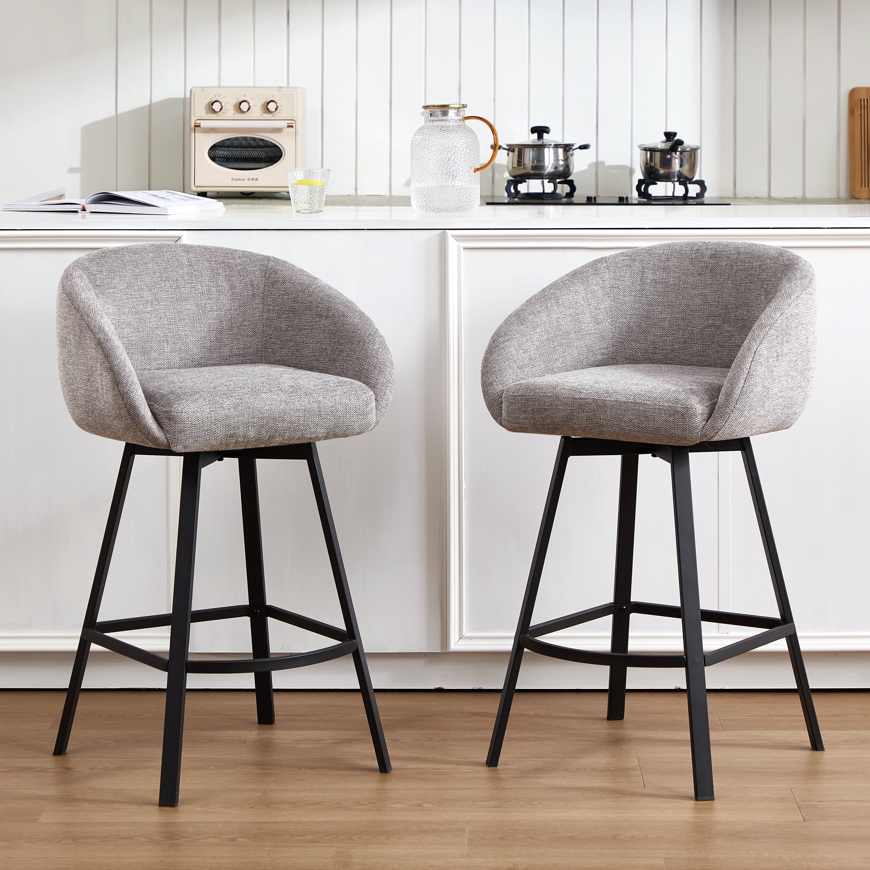 Zesthouse 26.4″ Swivel Bar Stools Set of 2, Linen Upholstered Counter ...