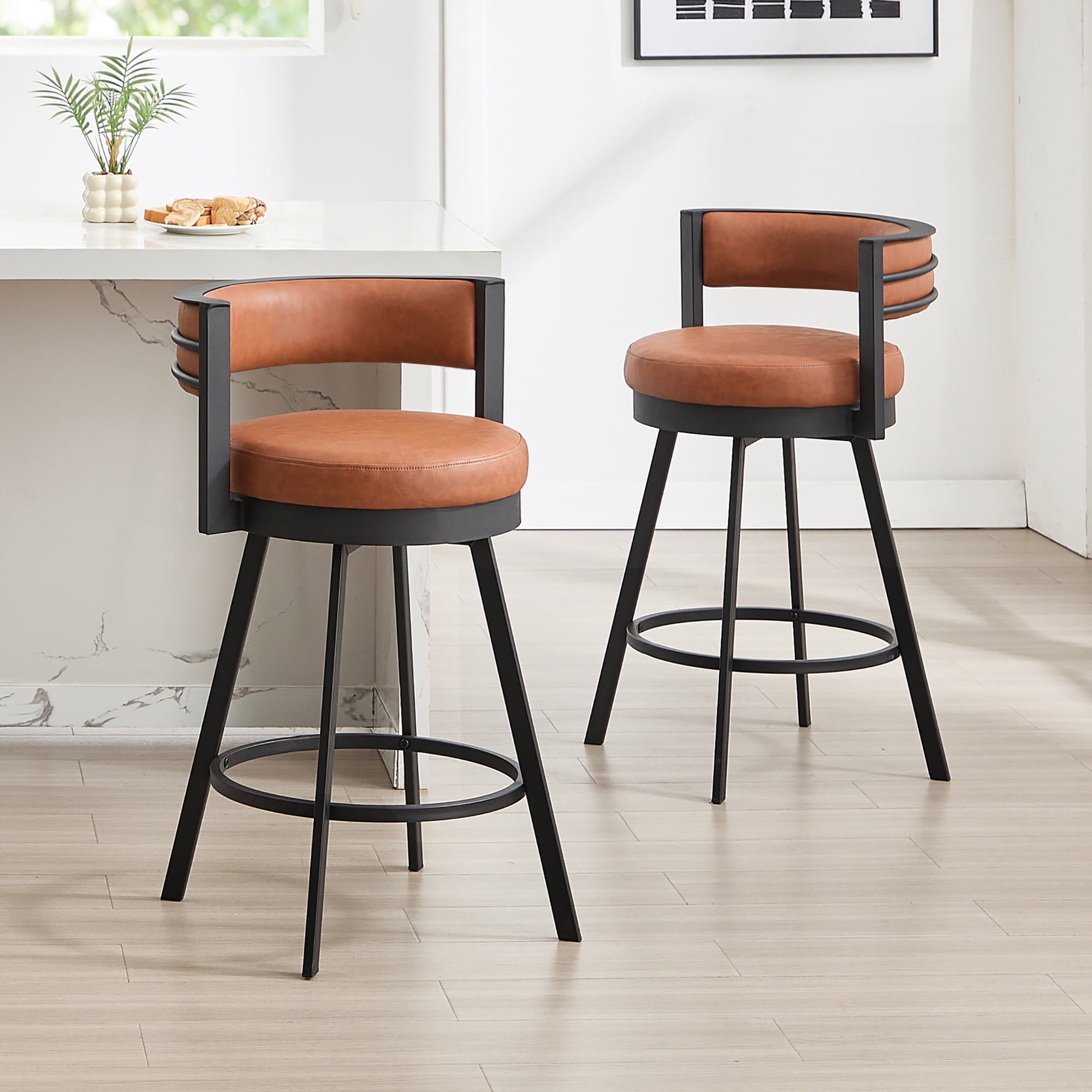 Zesthouse 26.6″ Swivel Bar Stools Set of 2, Faux Leather Upholstered ...