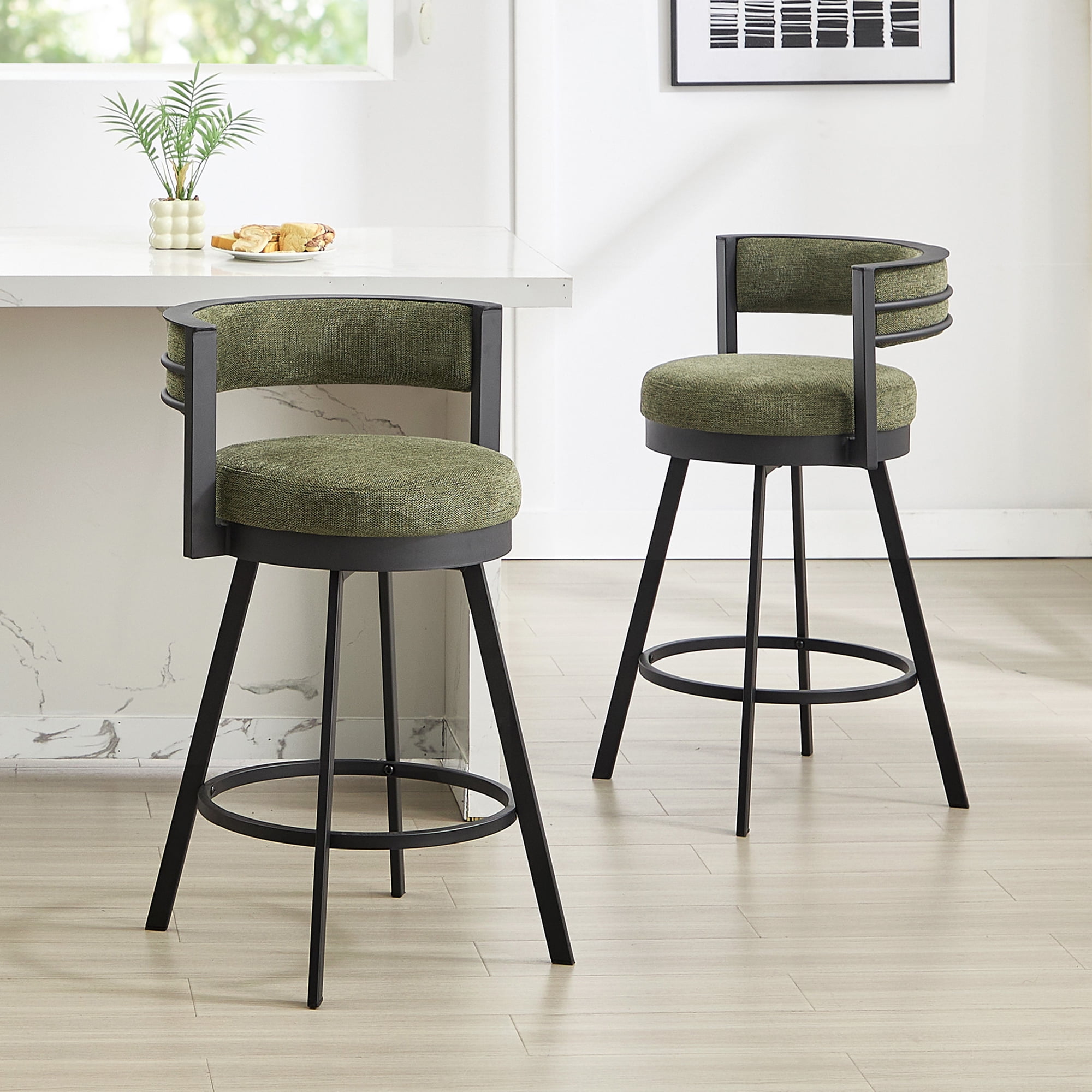 Zesthouse 26.6″ Swivel Bar Stools Set of 2, Linen Upholstered Counter ...