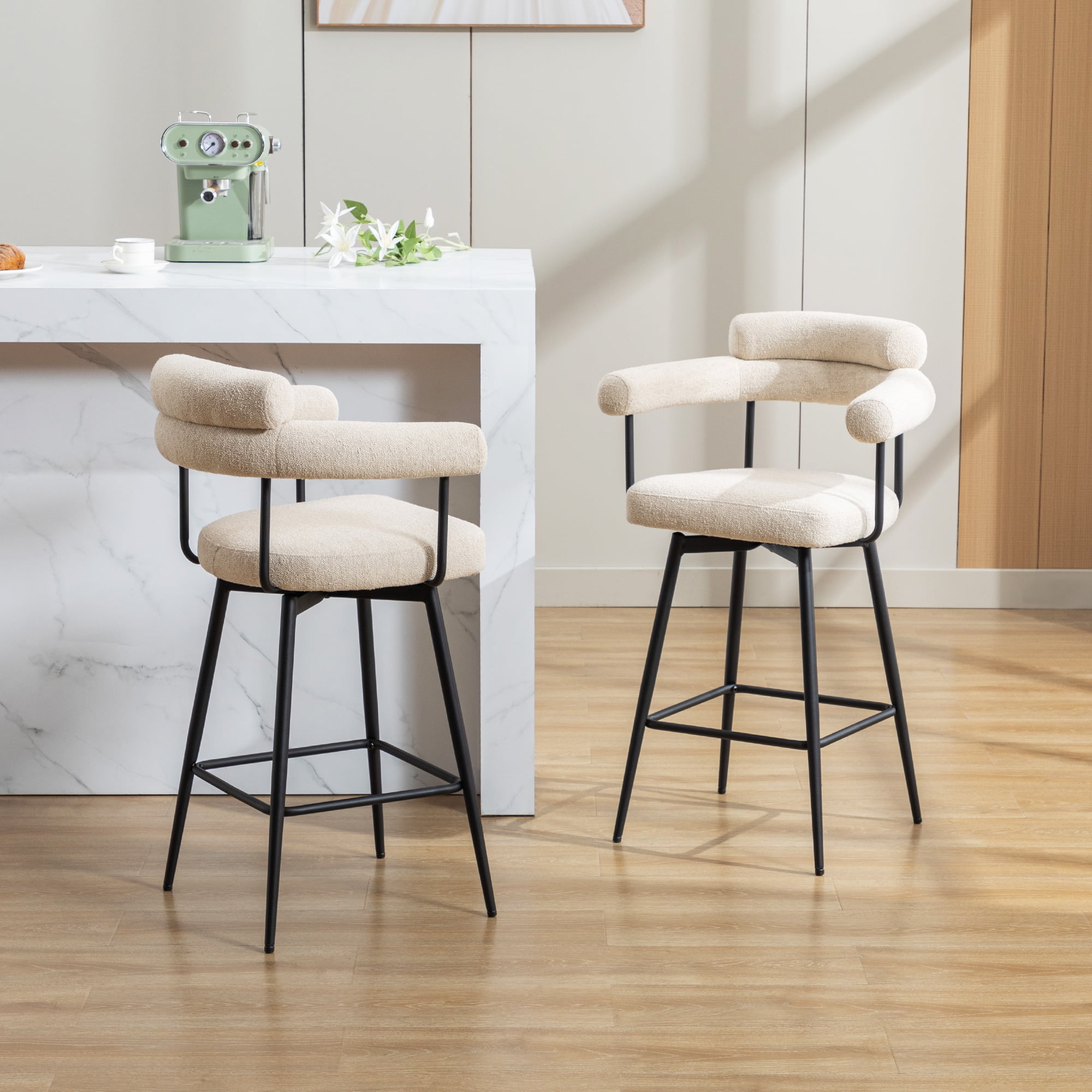 Zesthouse 26.7" Swivel Counter Stools Set of 2, Linen Upholstered Bar ...