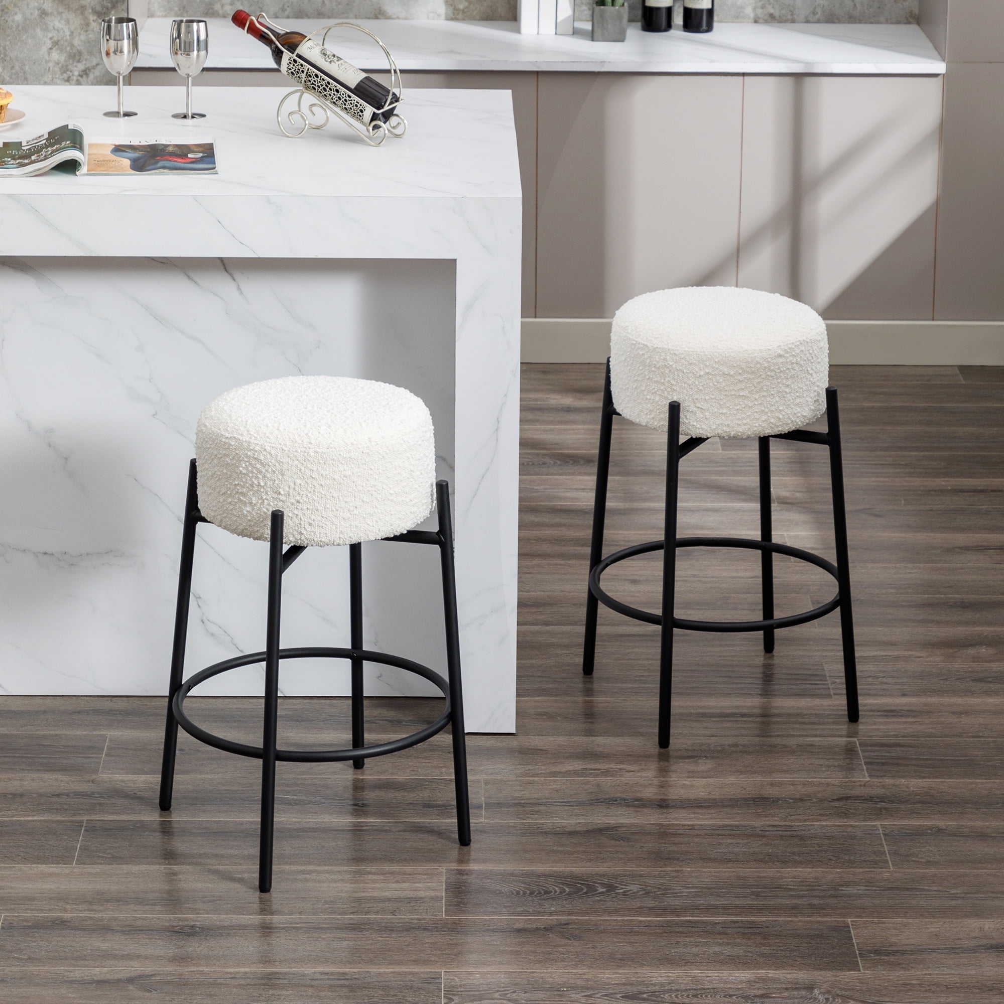 Zesthouse Swivel Counter Stools Set of 2, 26.7" Modern Boucle Counter ...