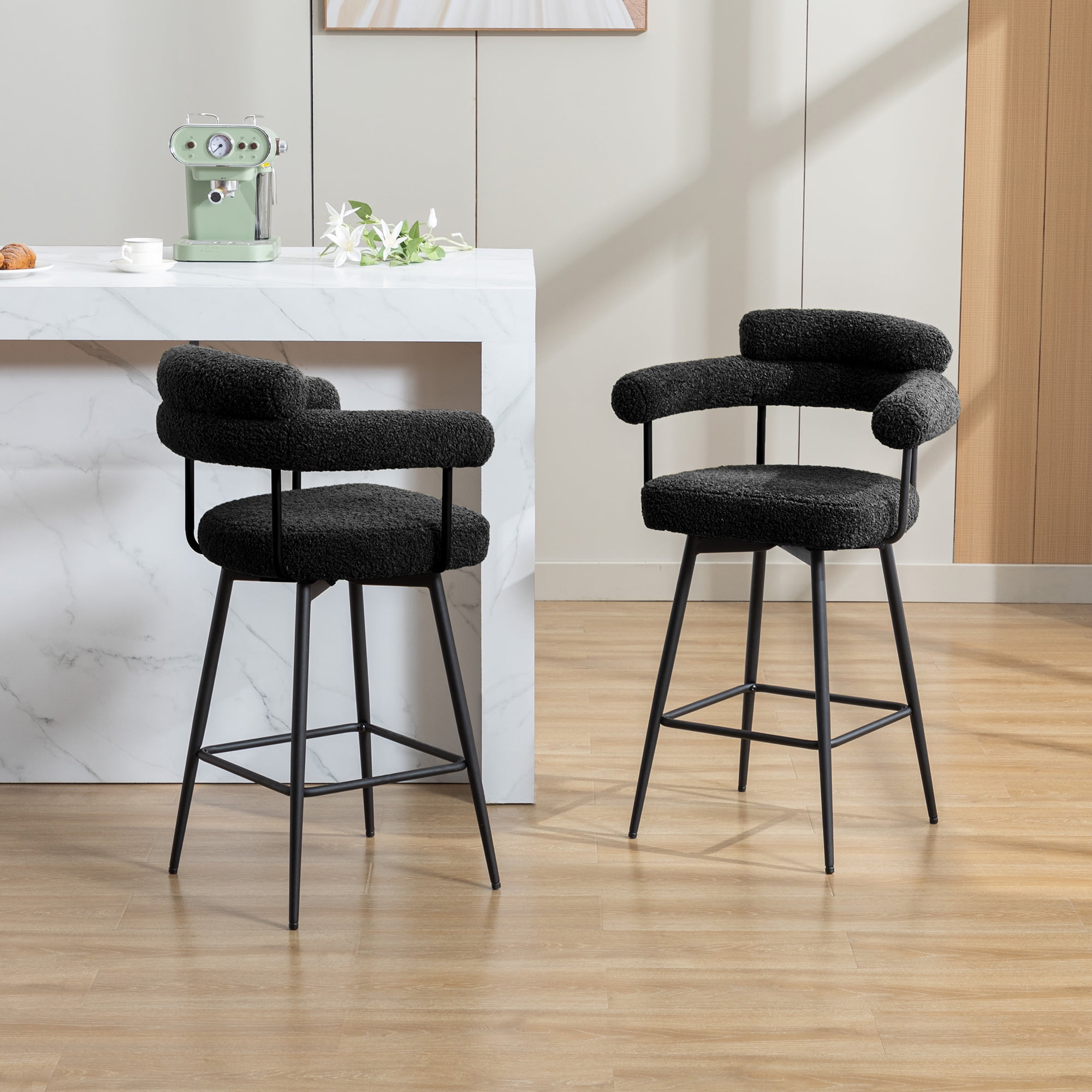 Zesthouse 26.7" Swivel Counter Stools Set of 2, Upholstered Sherpa Bar ...
