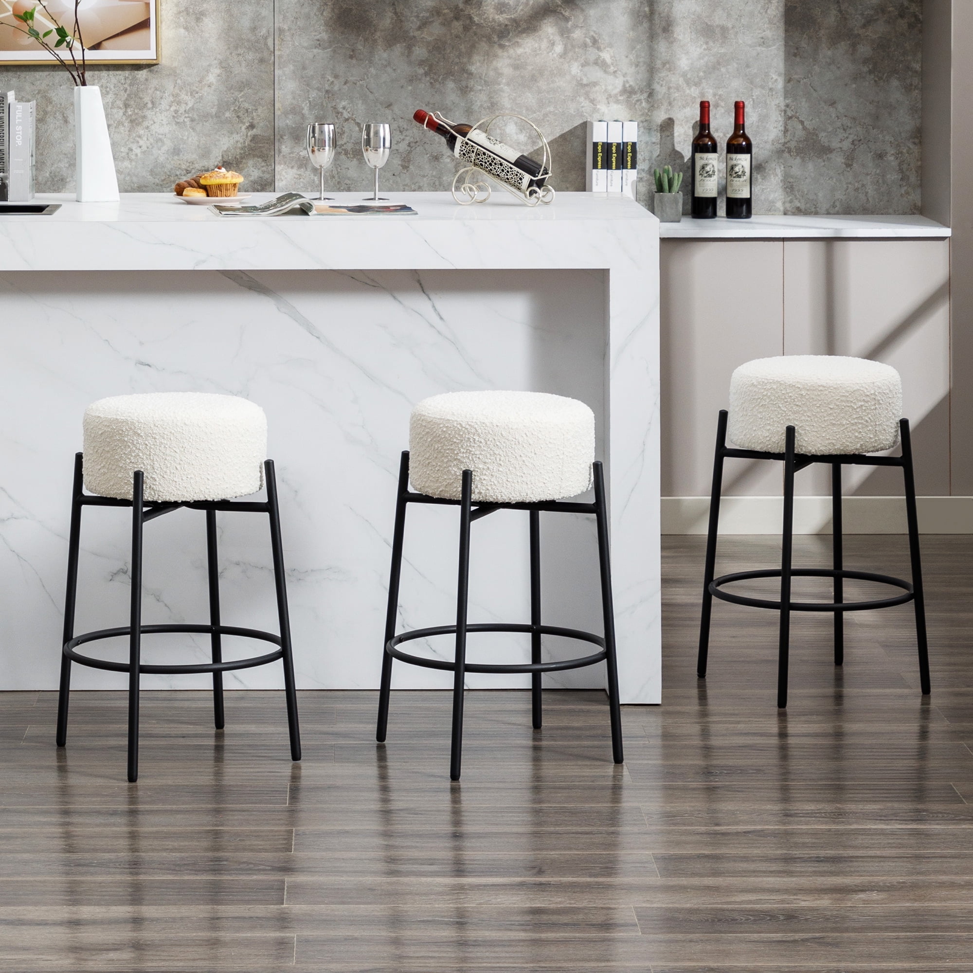 Zesthouse Swivel Counter Stools Set of 3, 26.7" Modern Boucle Counter ...