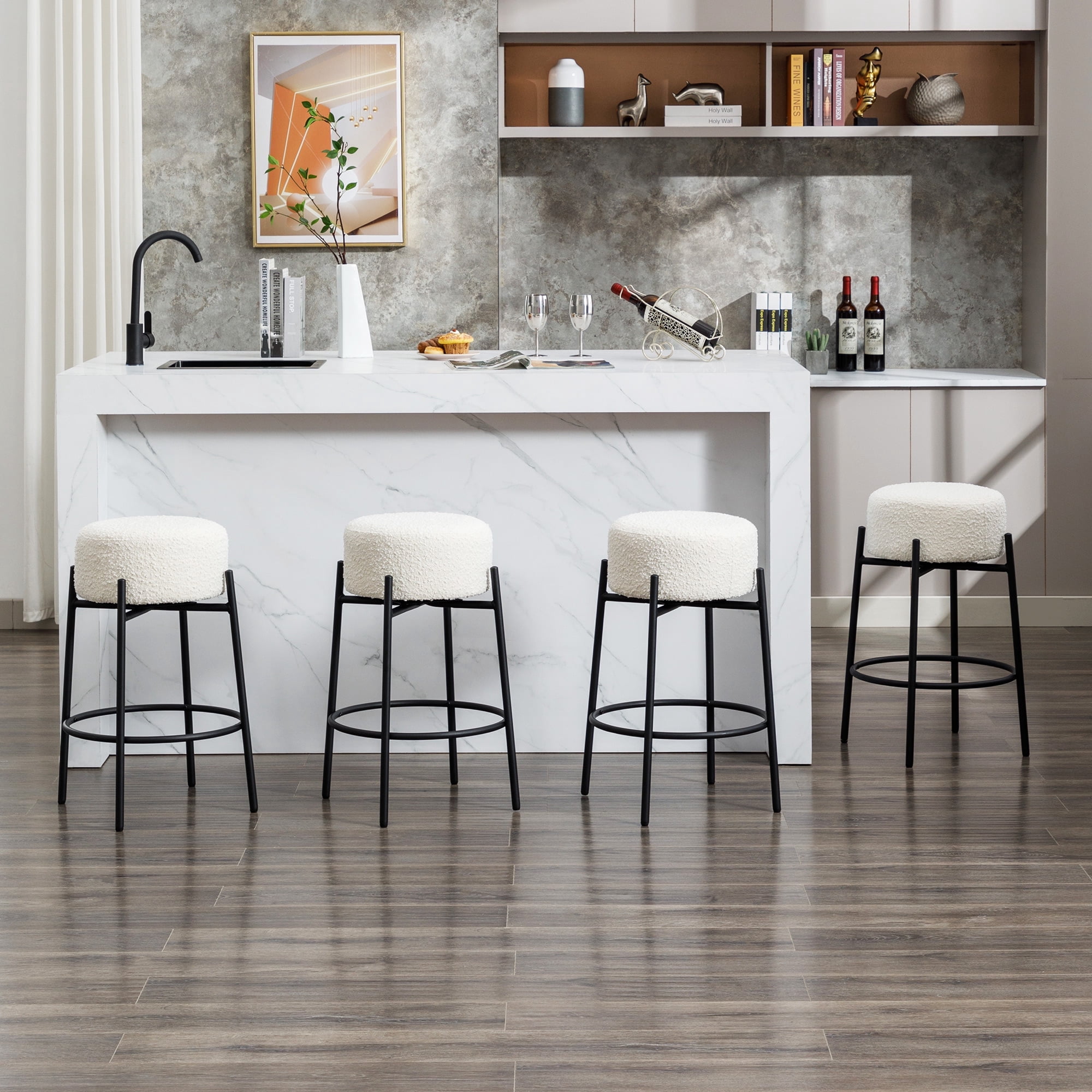 Zesthouse Swivel Counter Stools Set of 4, 26.7" Modern Boucle Counter ...