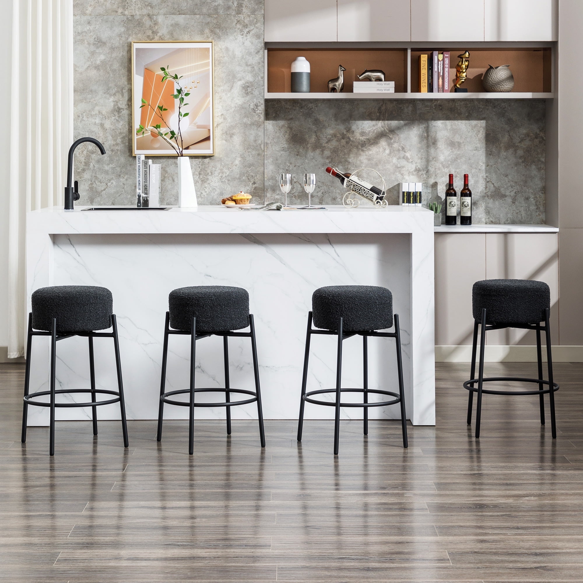 Zesthouse Swivel Counter Stools Set of 4, 26.7" Modern Boucle Counter ...