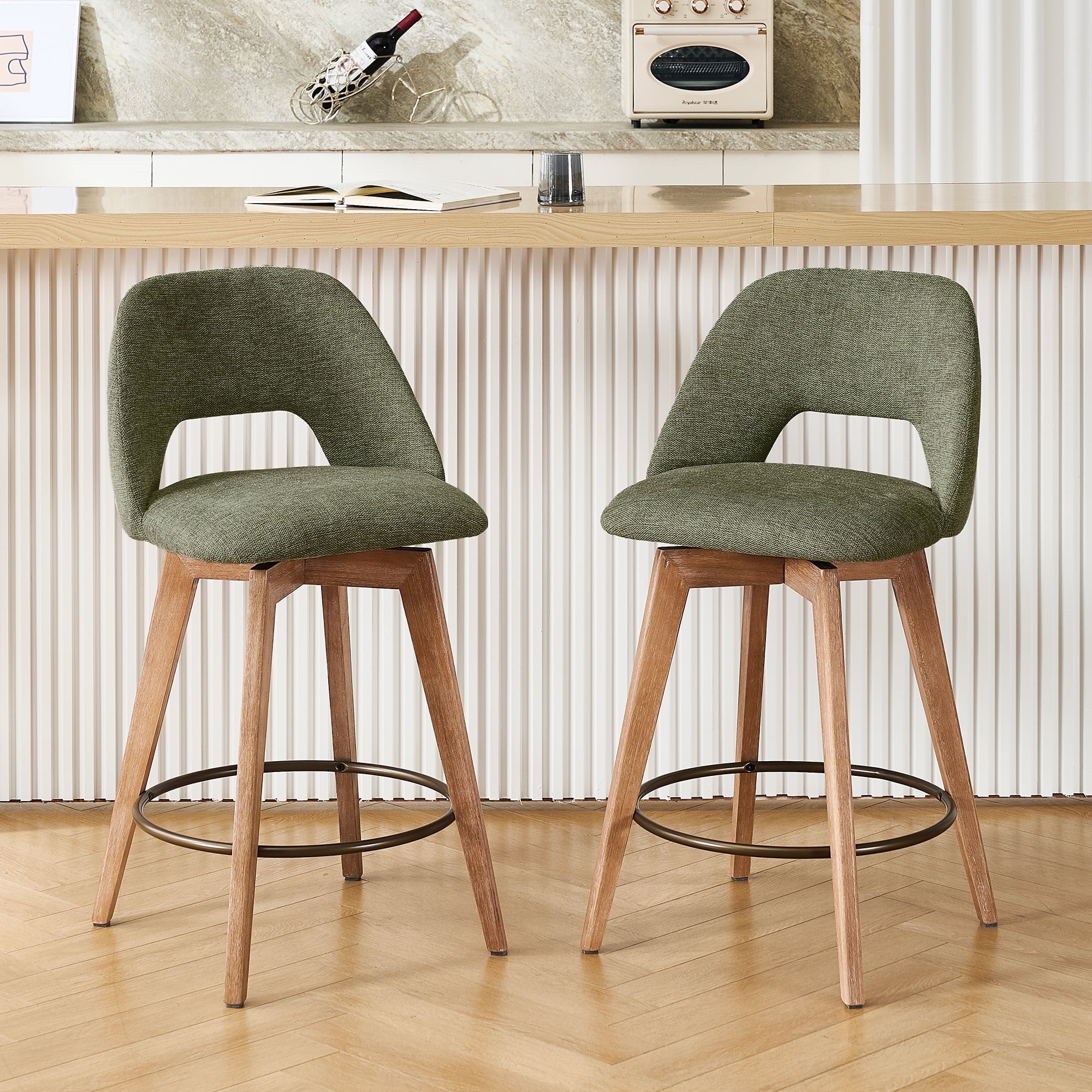 Zesthouse 26.8" Swivel Bar Stools Set of 2, Linen Upholstered Counter ...