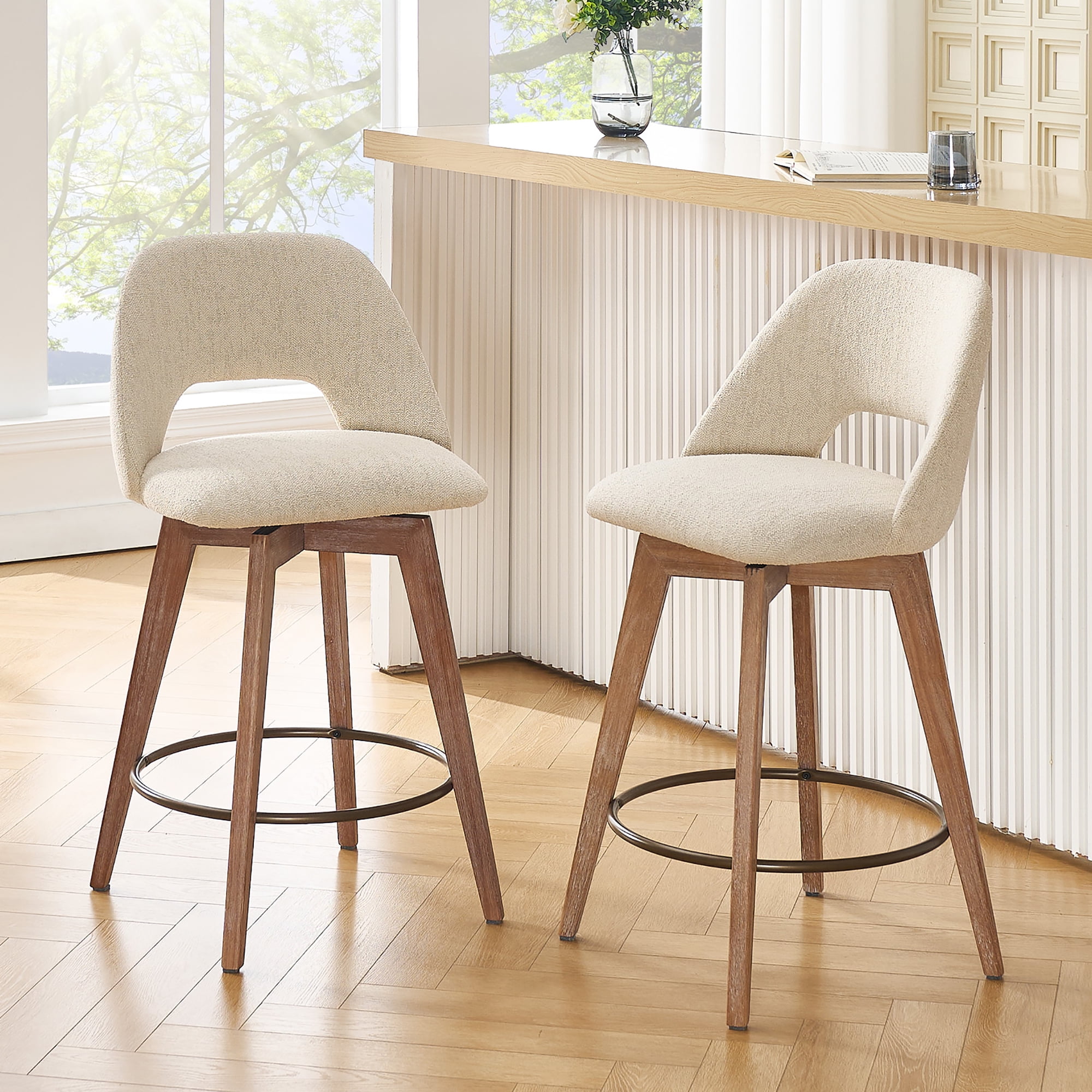Zesthouse 26.8" Swivel Bar Stools Set of 2, Linen Upholstered Counter ...