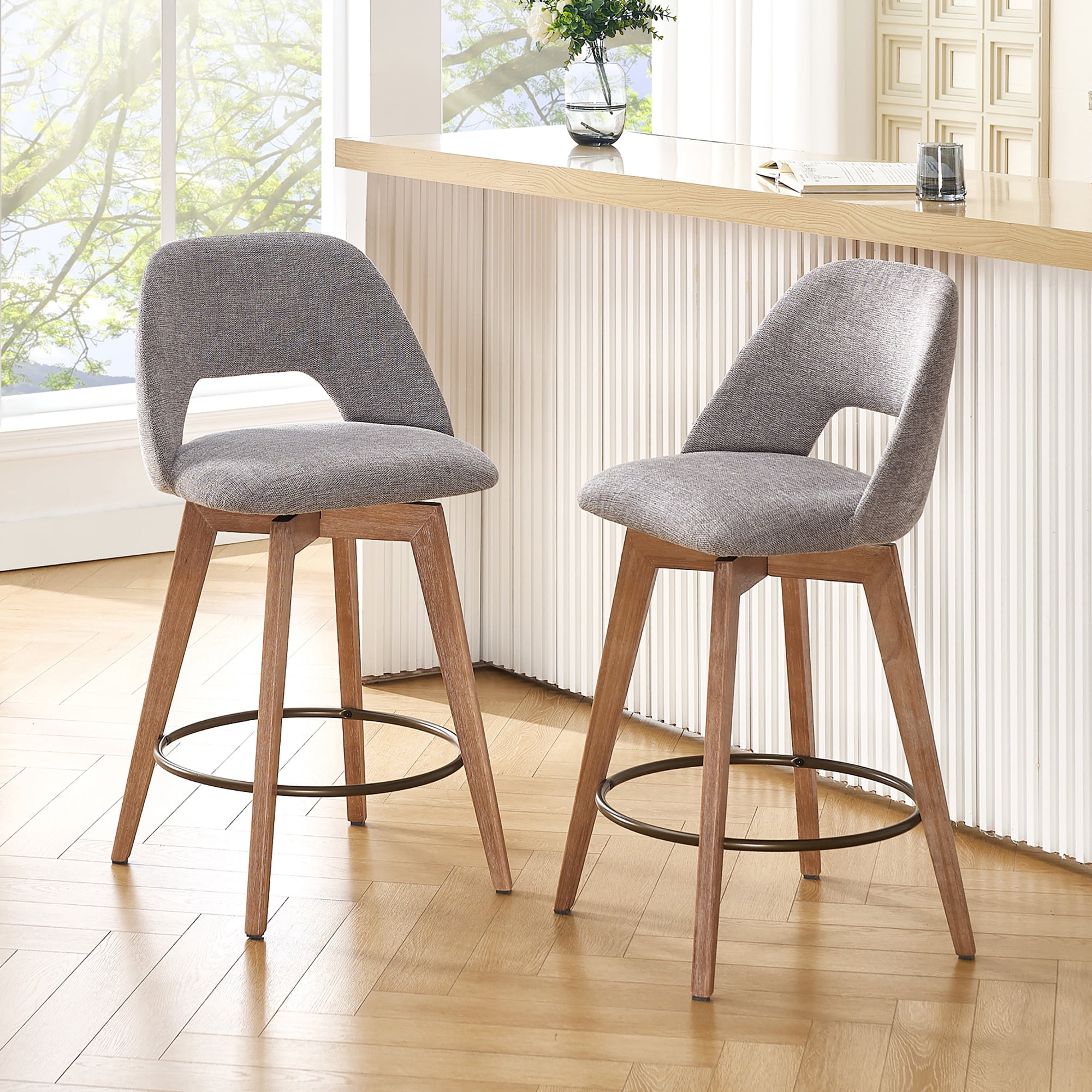 Zesthouse 26.8" Swivel Bar Stools Set of 2, Linen Upholstered Counter ...