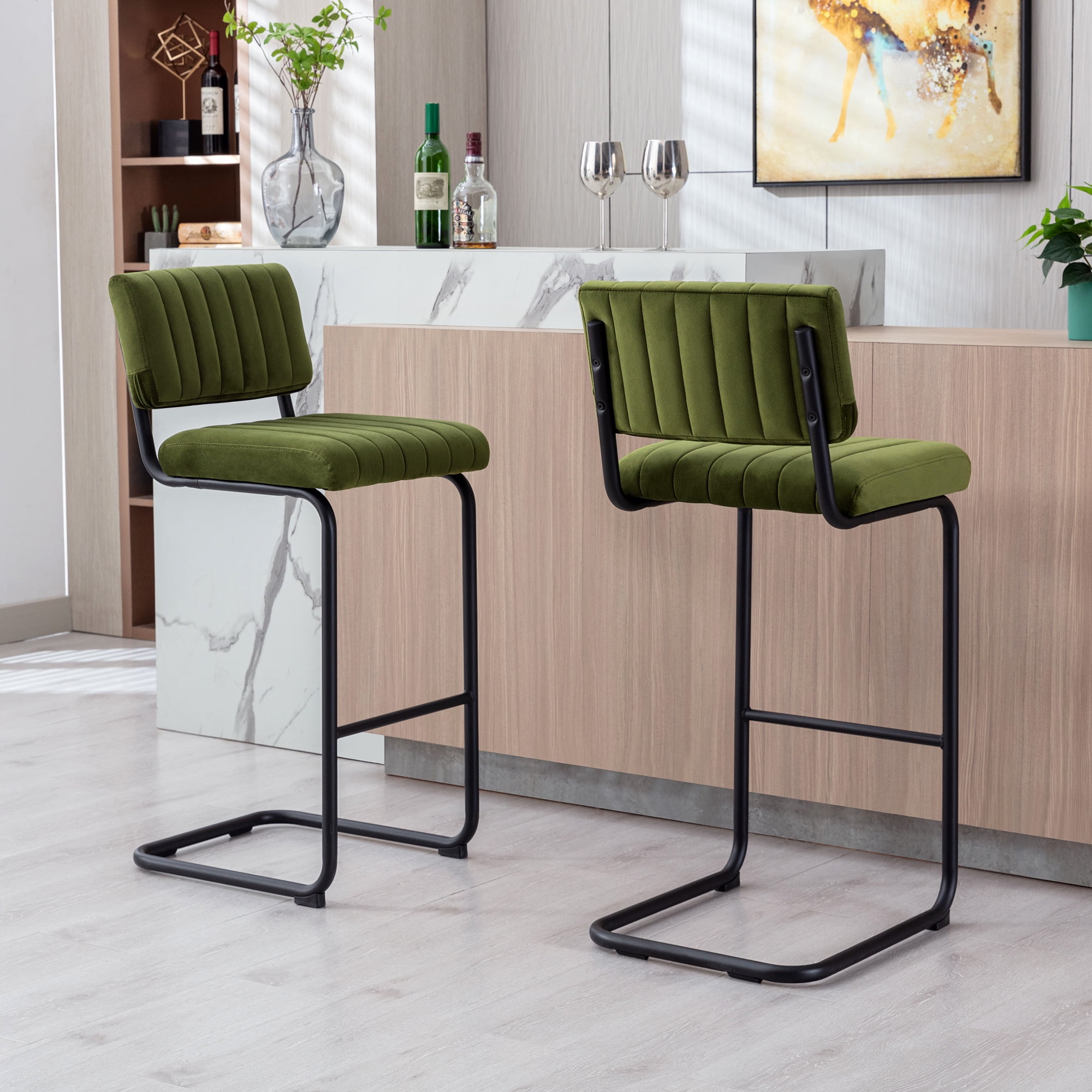 "Zesthouse Set of 2 Velvet Bar Stools, 30"" Height, Mid Century Design ...