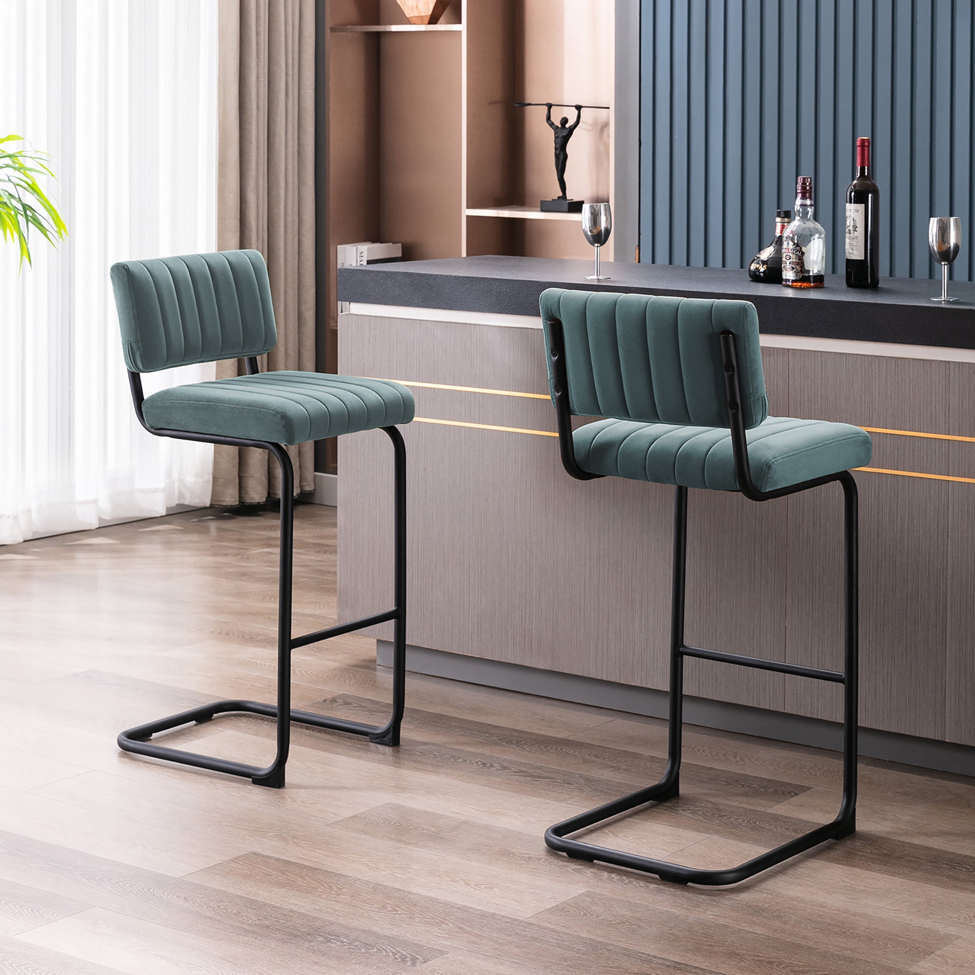 Zesthouse 30" Bar Stools Set of 2, Velvet Tufted Barstools with Back ...