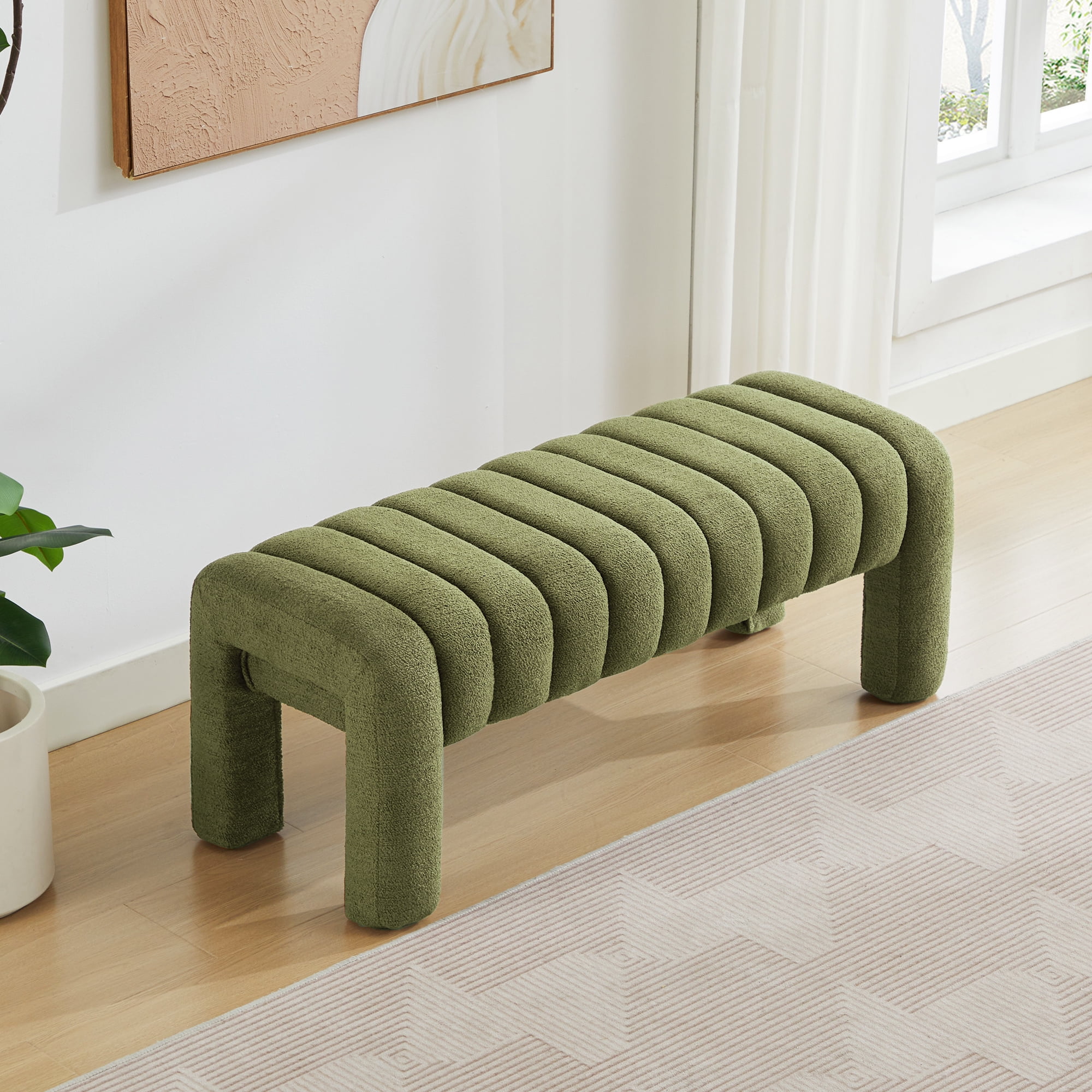 Zesthouse 43.3″ End of Bed Bench, Boucle Tufted Upholstered Ottoman ...