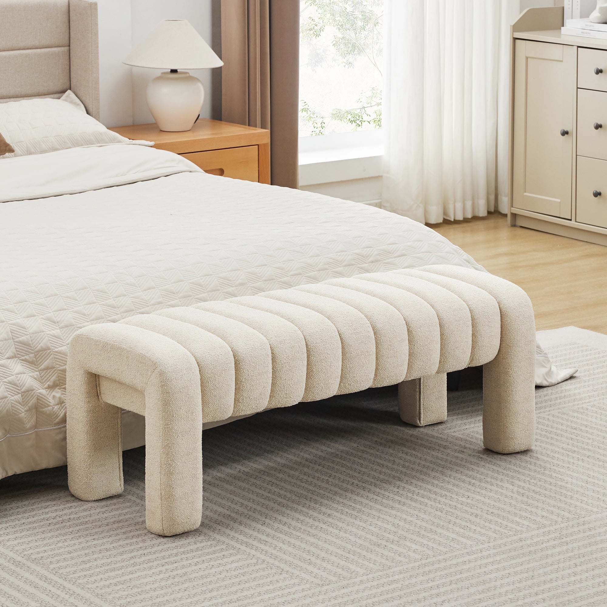 Zesthouse 43.3″ End of Bed Bench, Linen Tufted Upholstered Ottoman ...