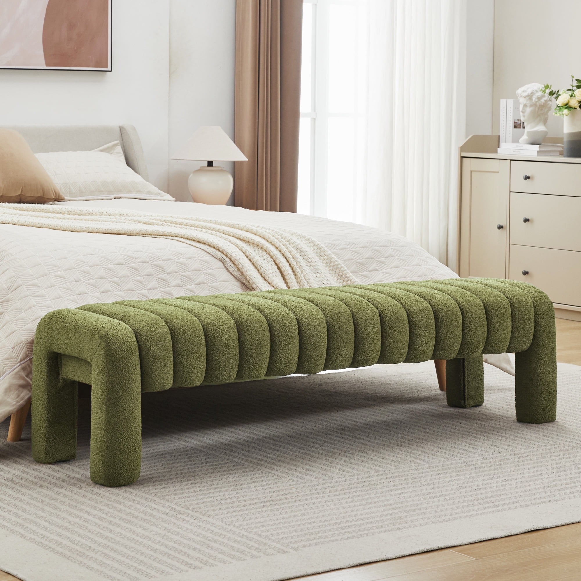 Zesthouse 63″ End of Bed Bench, Boucle Tufted Upholstered Ottoman Bench ...