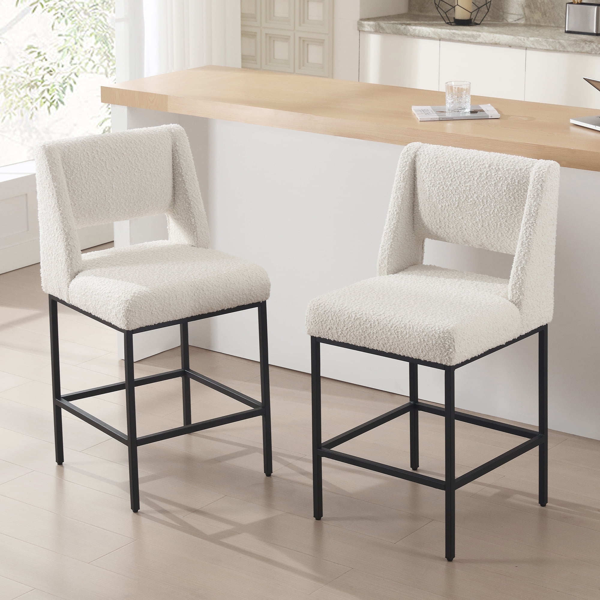 Zesthouse 26.4" Modern Counter Stools Set of 2, Boucle Fabric Bar ...