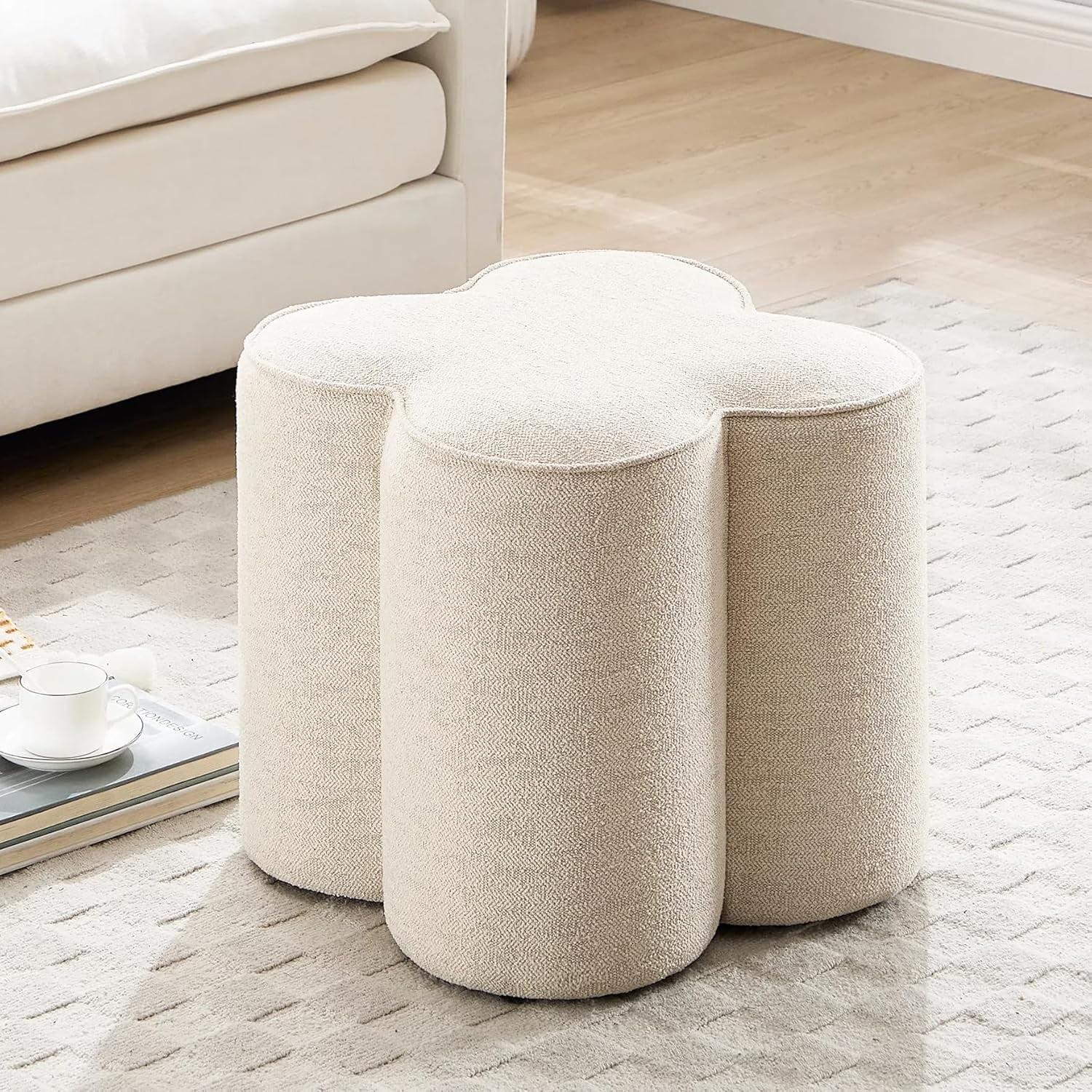 Zesthouse Flower Pouf Ottoman Foot Rest, Linen Fabric Poofy Ottoman ...