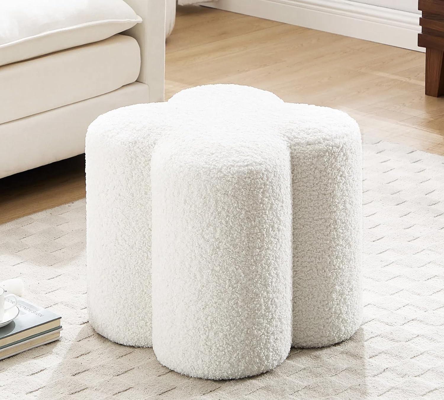 Zesthouse Flower Pouf Ottoman Foot Rest, Sherpa Fabric Poofy Ottoman ...