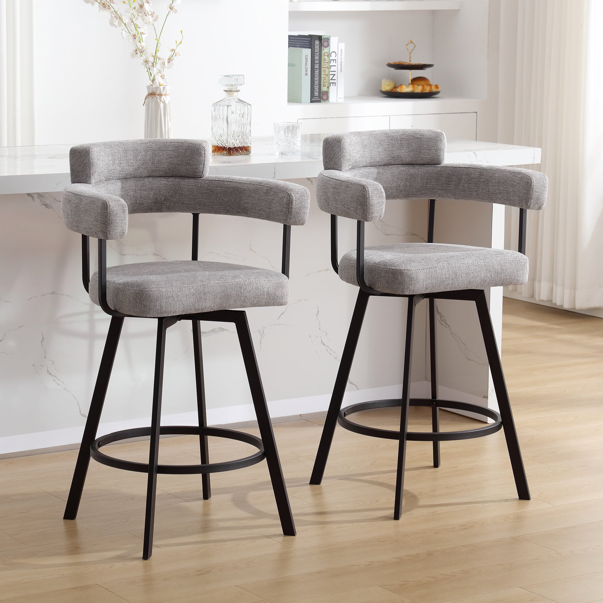 Zesthouse Counter Height Swivel Barstools, Linen Upholstered 26" Bar ...