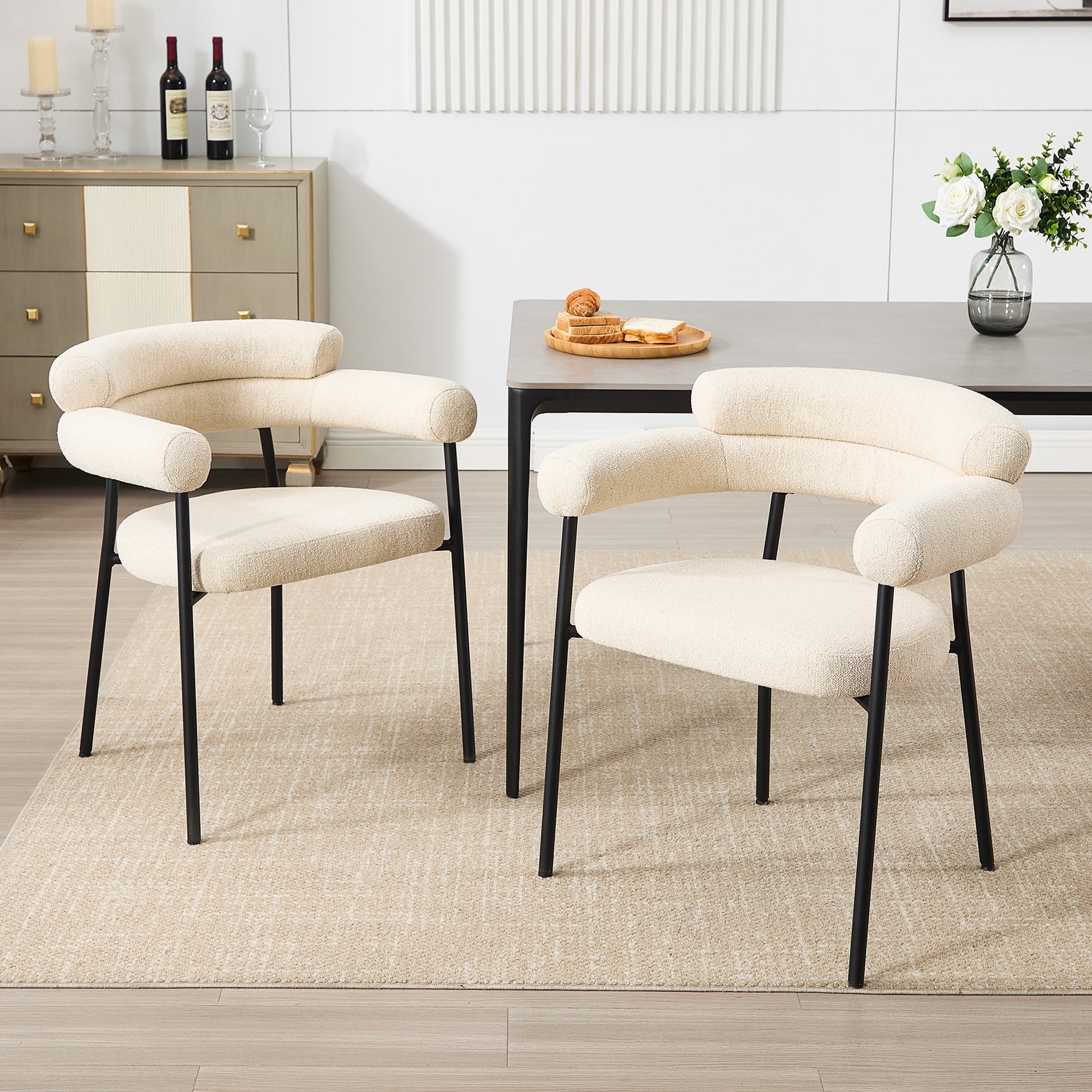 Zesthouse Modern Barrel Dining Chairs Set of 2, Linen Upholstered ...