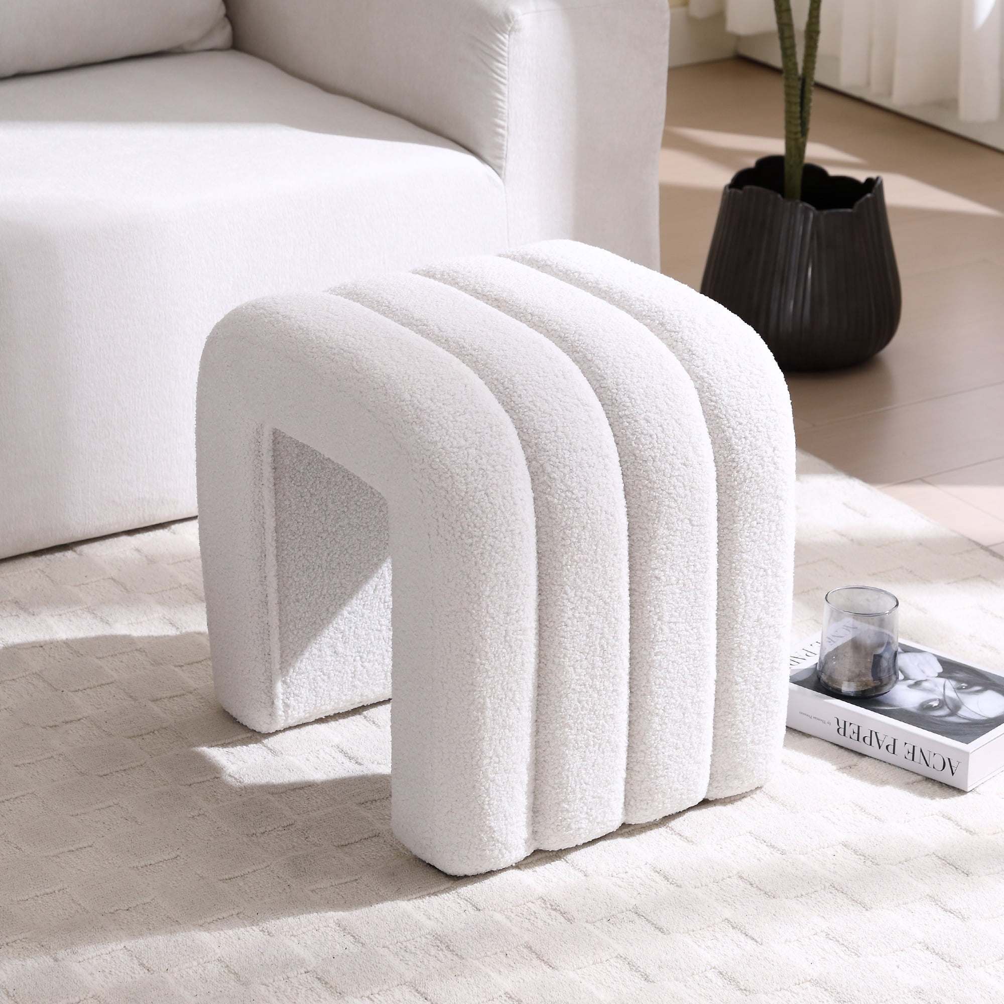 Zesthouse Modern Channel Tufted Ottoman, Multi-Functional Sherpa Foot ...