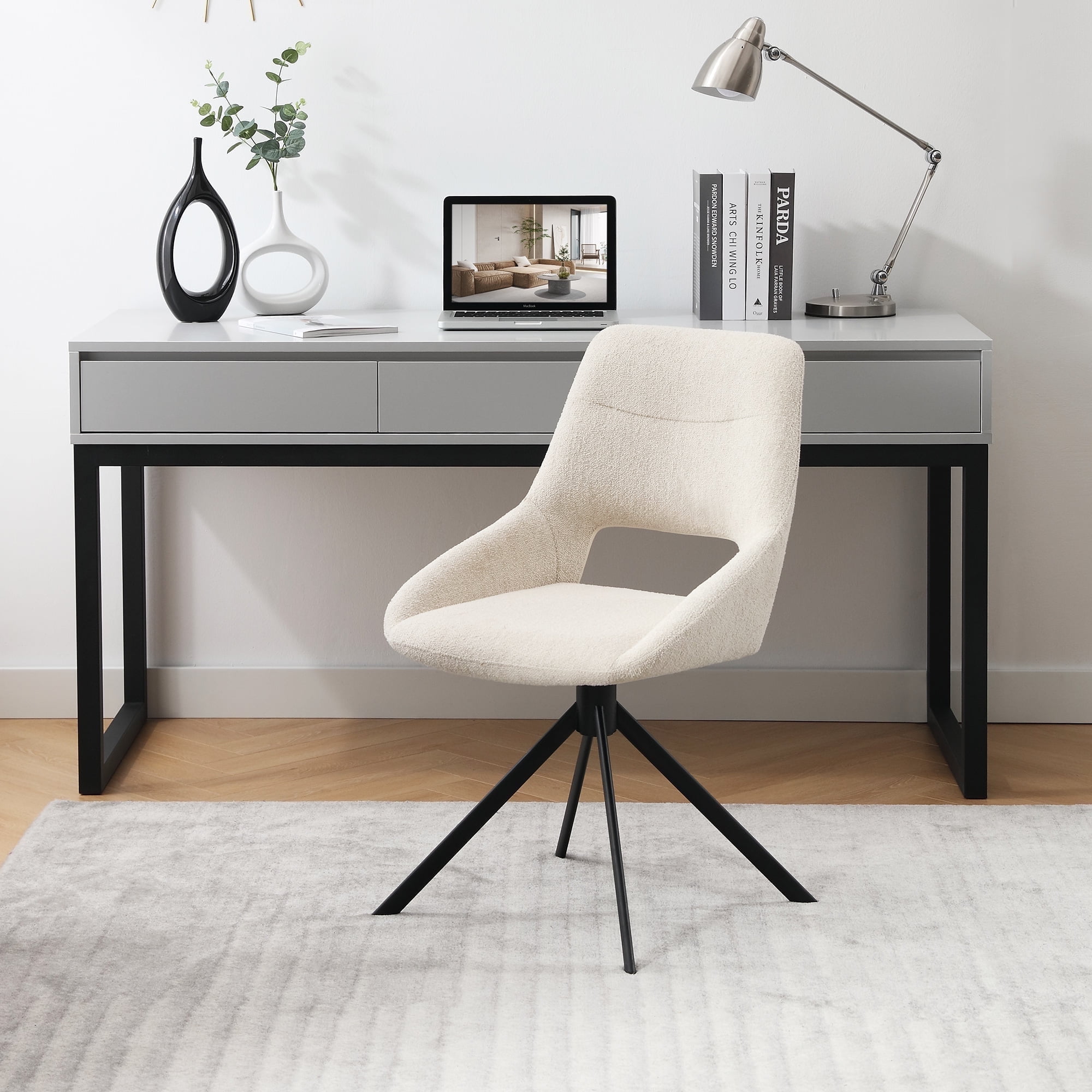 Zesthouse Swivel Desk Chair No Wheels, Modern Linen Fabric Task Chair ...