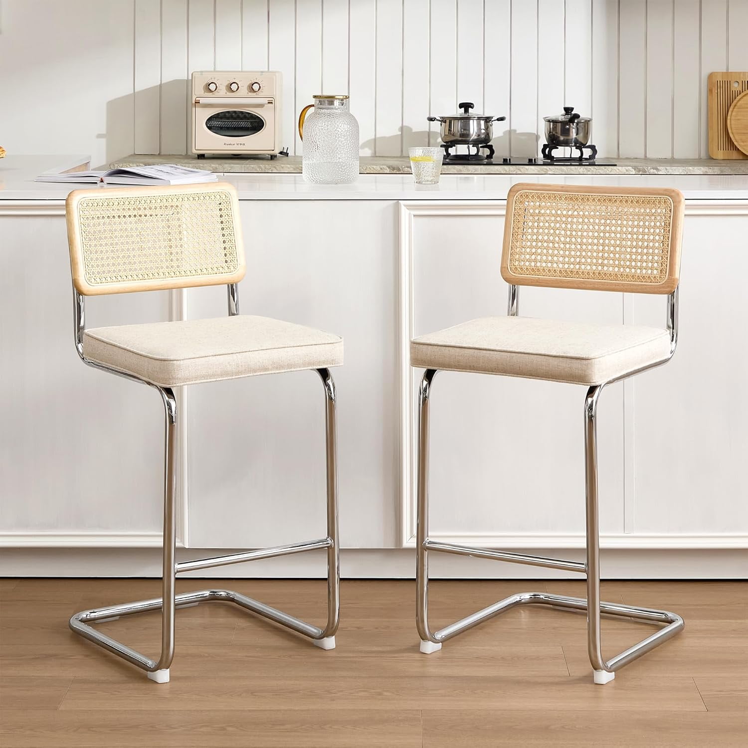 Zesthouse Natural Rattan Counter Stools Set of 2, 26'' Modern Counter ...