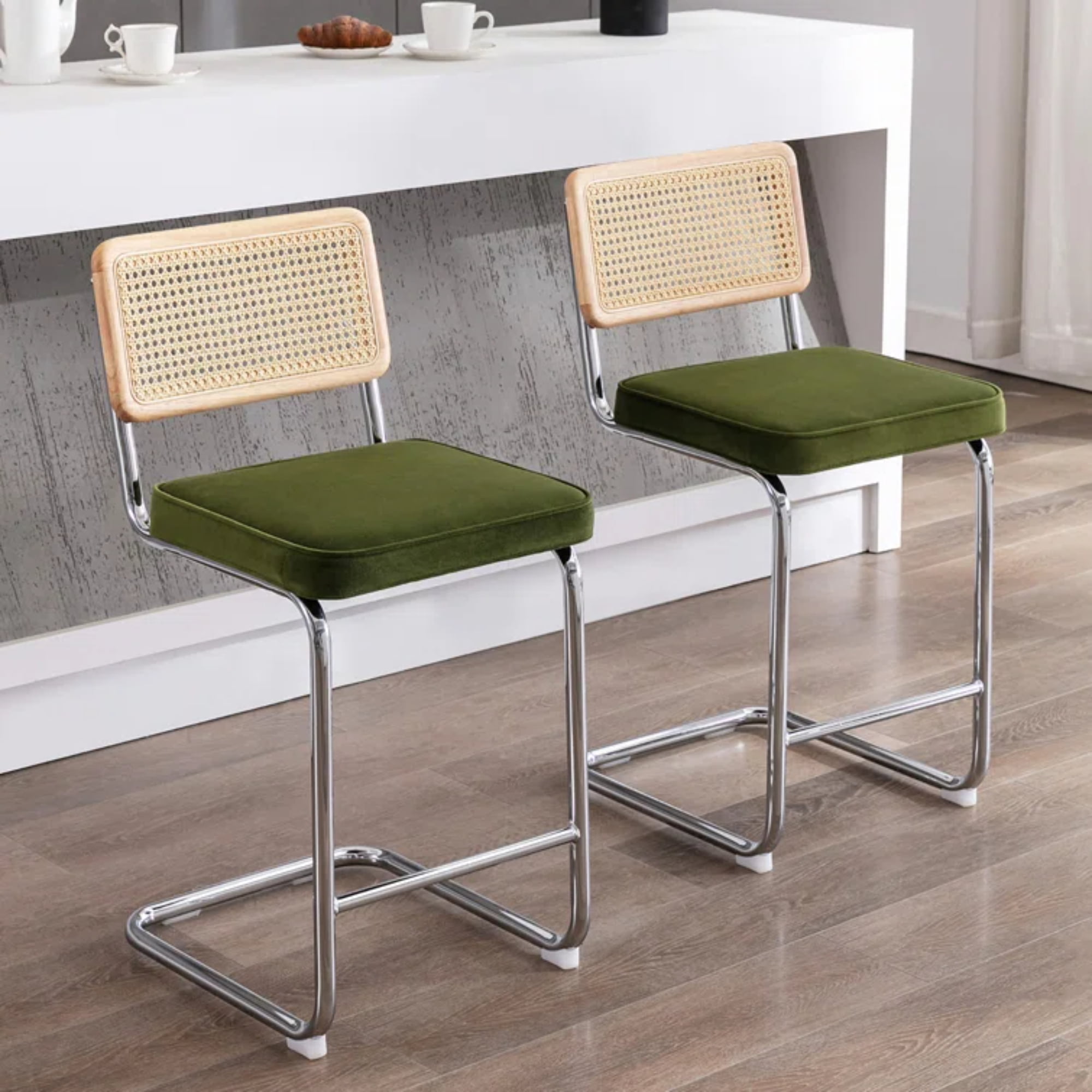 Zesthouse Rattan Counter Height Bar Stools Set of 2, 25.6″ Velvet ...