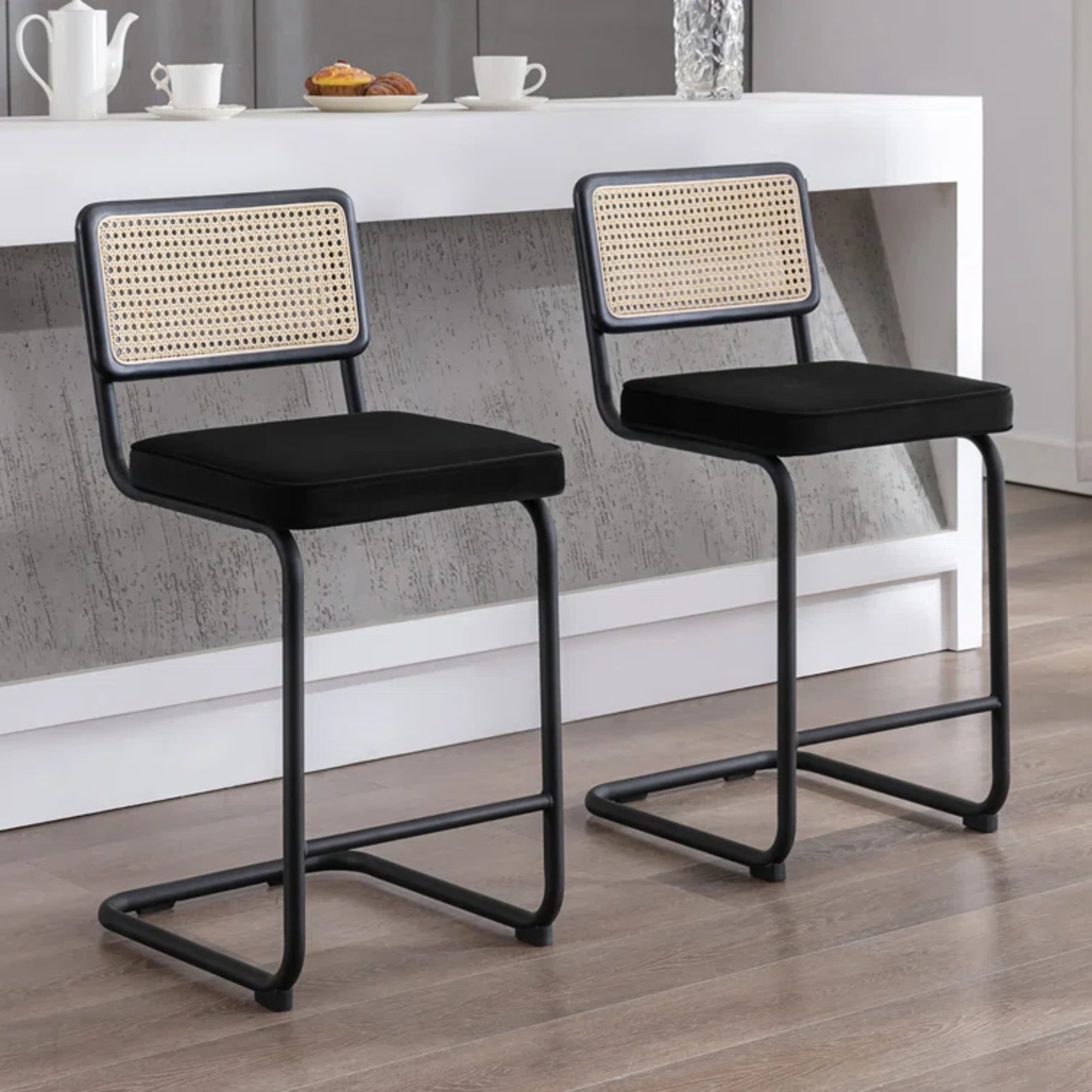 Zesthouse Rattan Counter Height Bar Stools Set of 2, 25.6″ Velvet ...