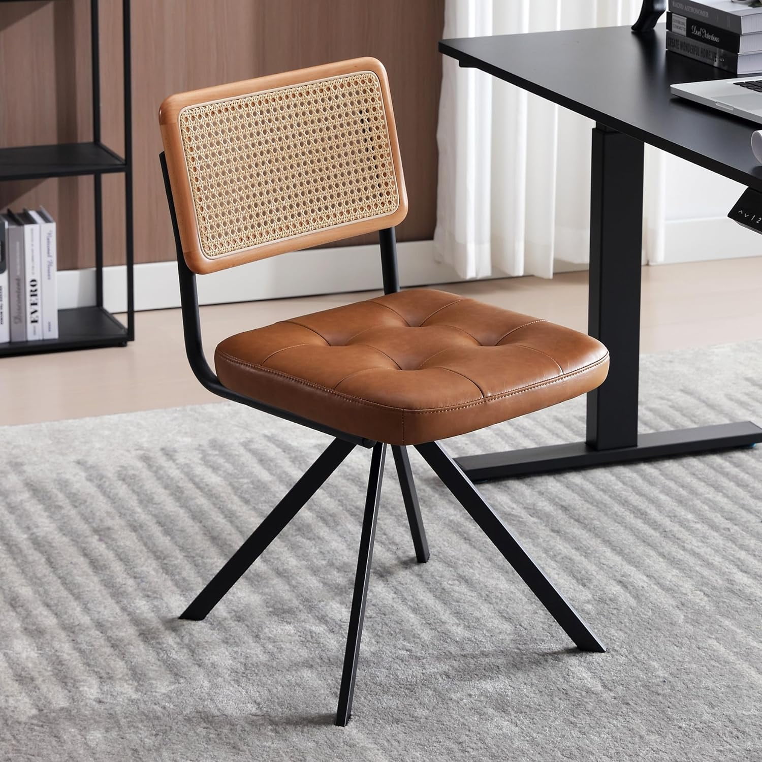 Zesthouse Rattan Desk Chair No Wheels, Mid Century Modern Home Office ...