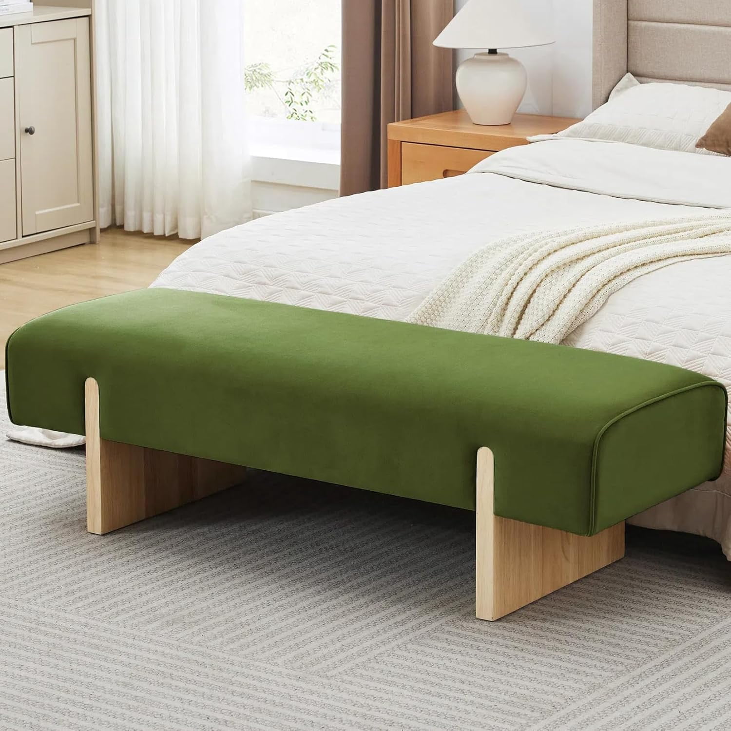 Zesthouse Solid Wooden Bench for Bedroom, 55''Velvet Fabric End of Bed ...