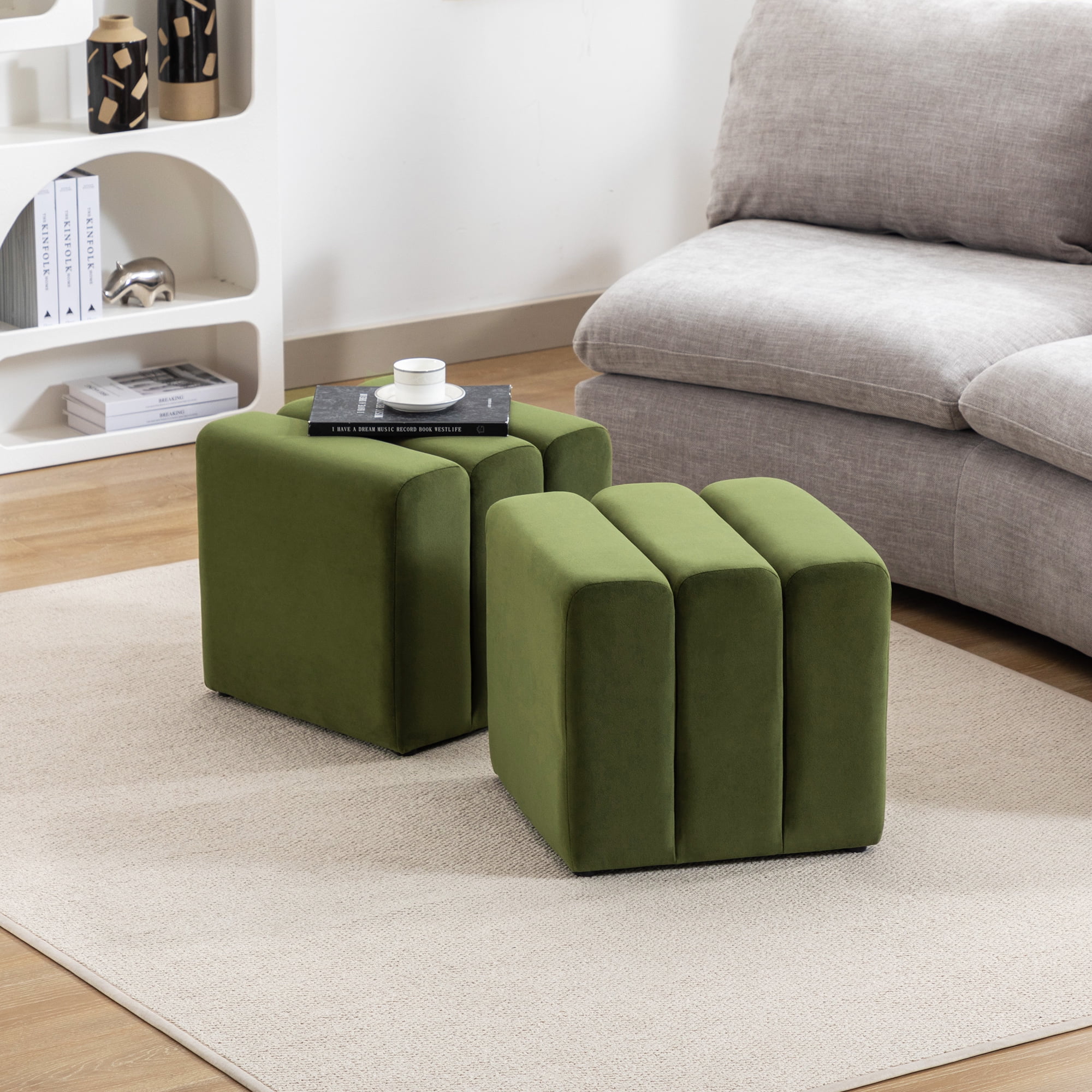 Zesthouse 18.1″ Wide Square Pouf Ottoman Set of 2, Modern Tufted ...