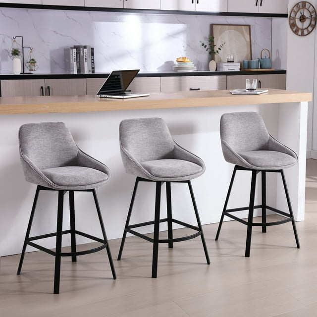 Zesthouse Swivel Bar Stools Set of 3, 25.6″ Upholstered Linen Counter ...
