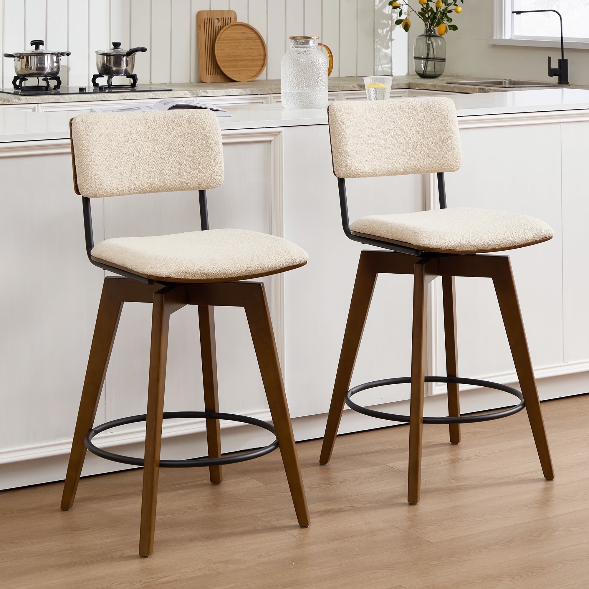 Zesthouse Swivel Counter Height Bar Stools Set of 2, 26" Upholstered ...