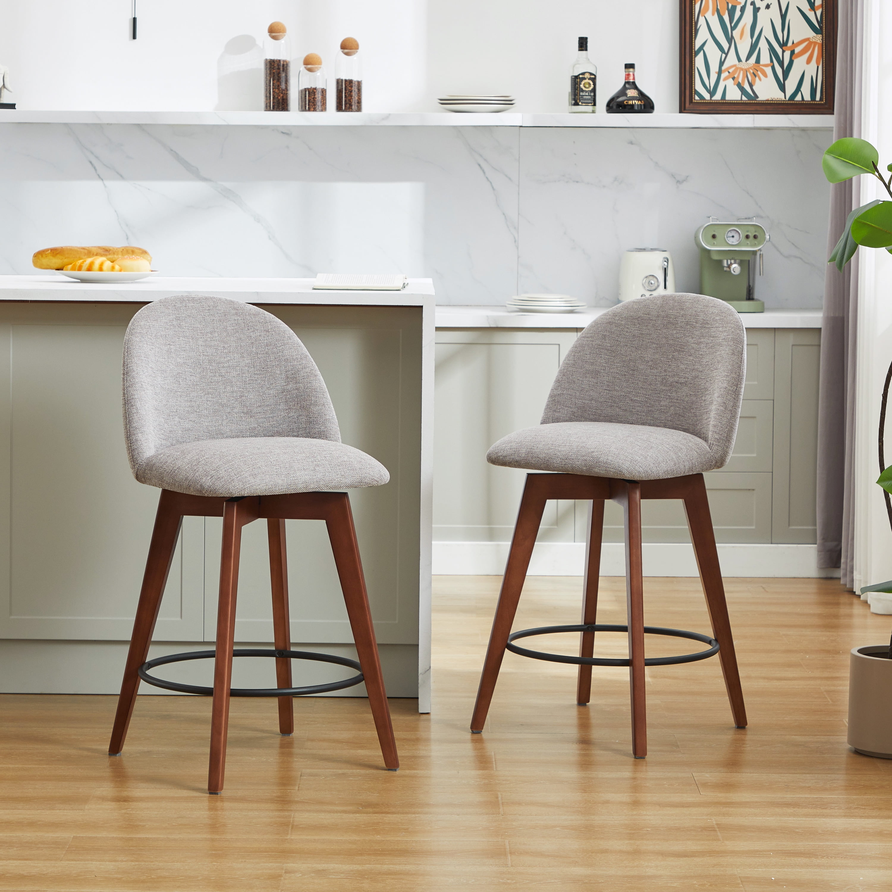 Zesthouse Swivel Counter Height Bar Stools Set of 2, Upholstered Linen ...