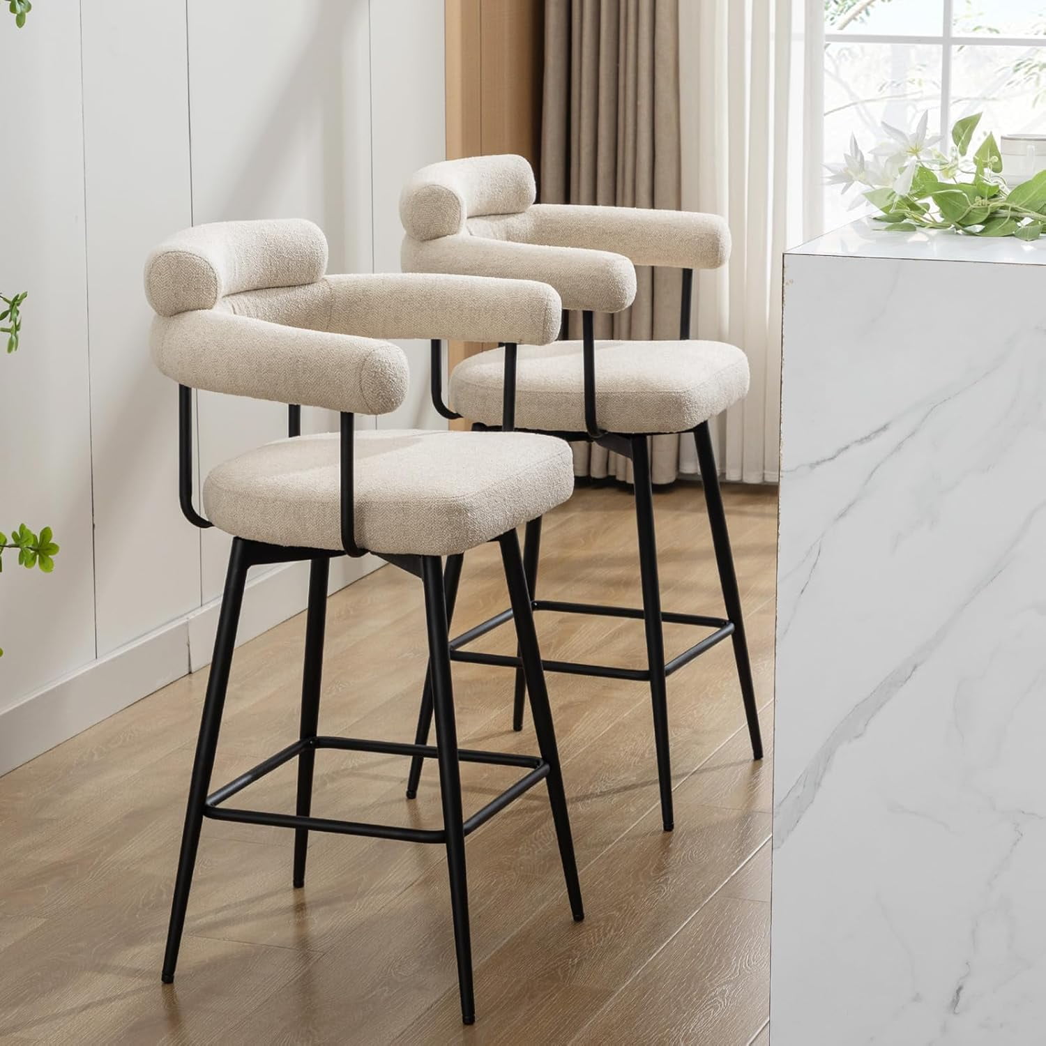 Zesthouse Swivel Counter Height Stools Set of 2, 26" Modern Barrel Bar ...
