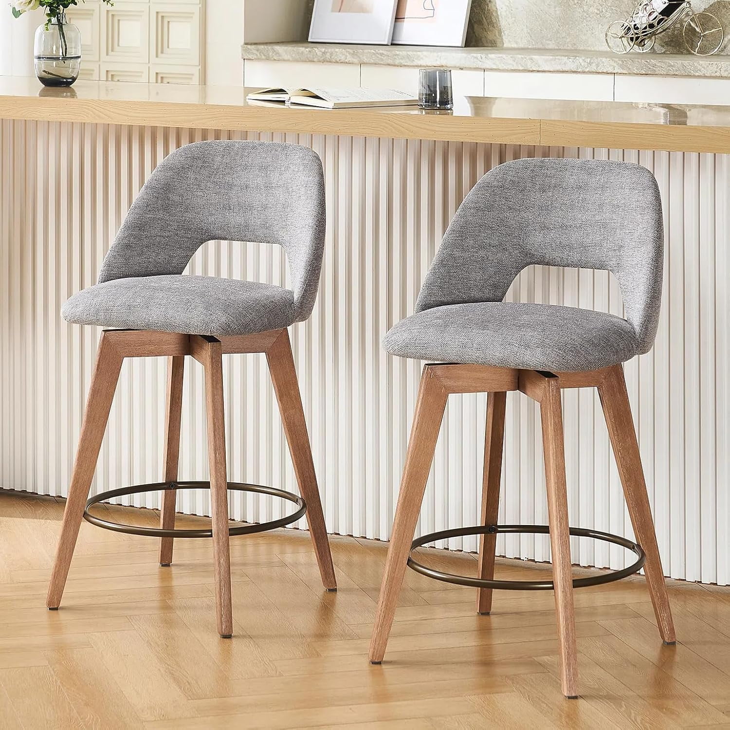 Zesthouse Swivel Farmhouse Bar Stools Set of 2, 26" Modern Counter Stools with Open Back ...