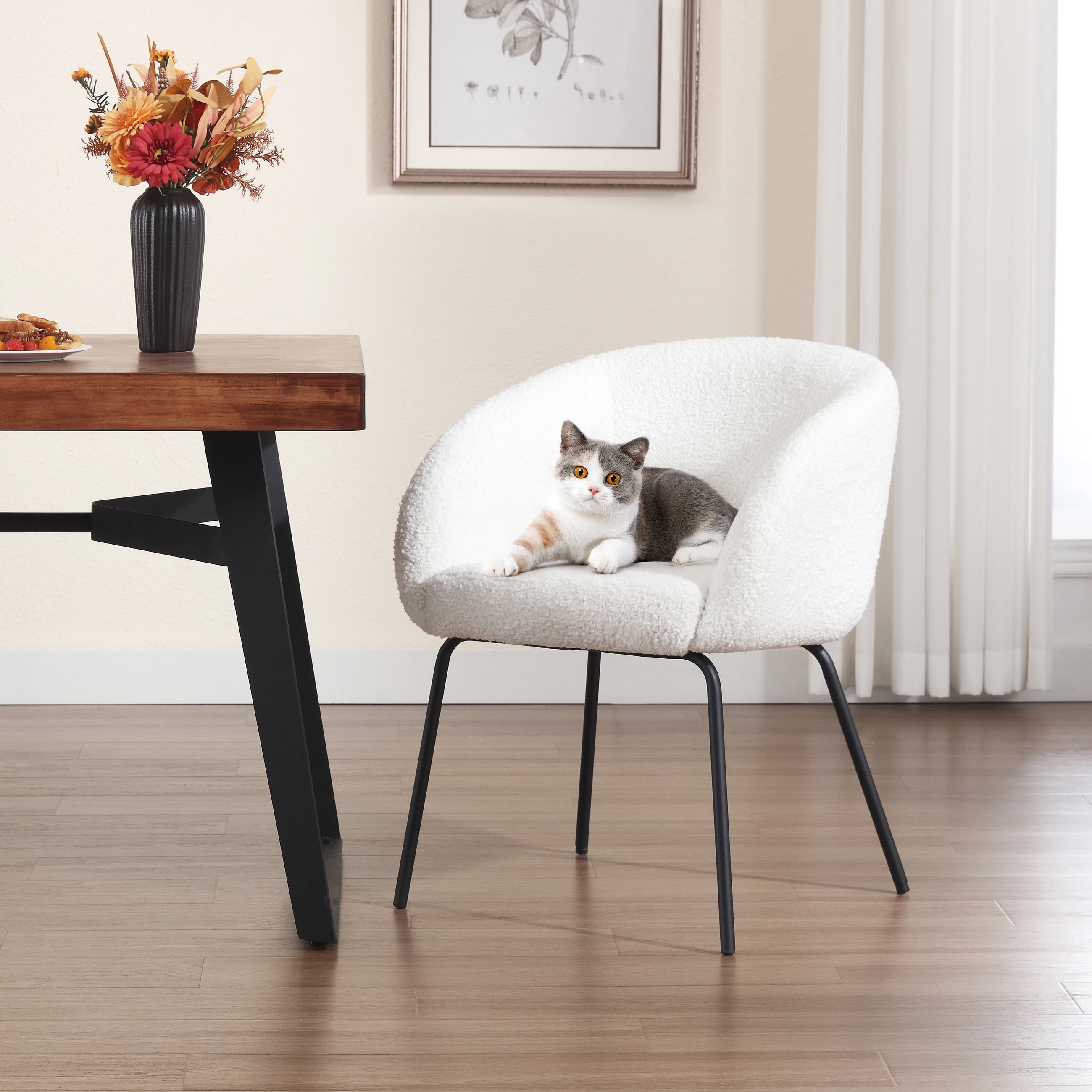 Zesthouse Teddy Sherpa Dining Chair, Modern Metal Casual Sitting ...