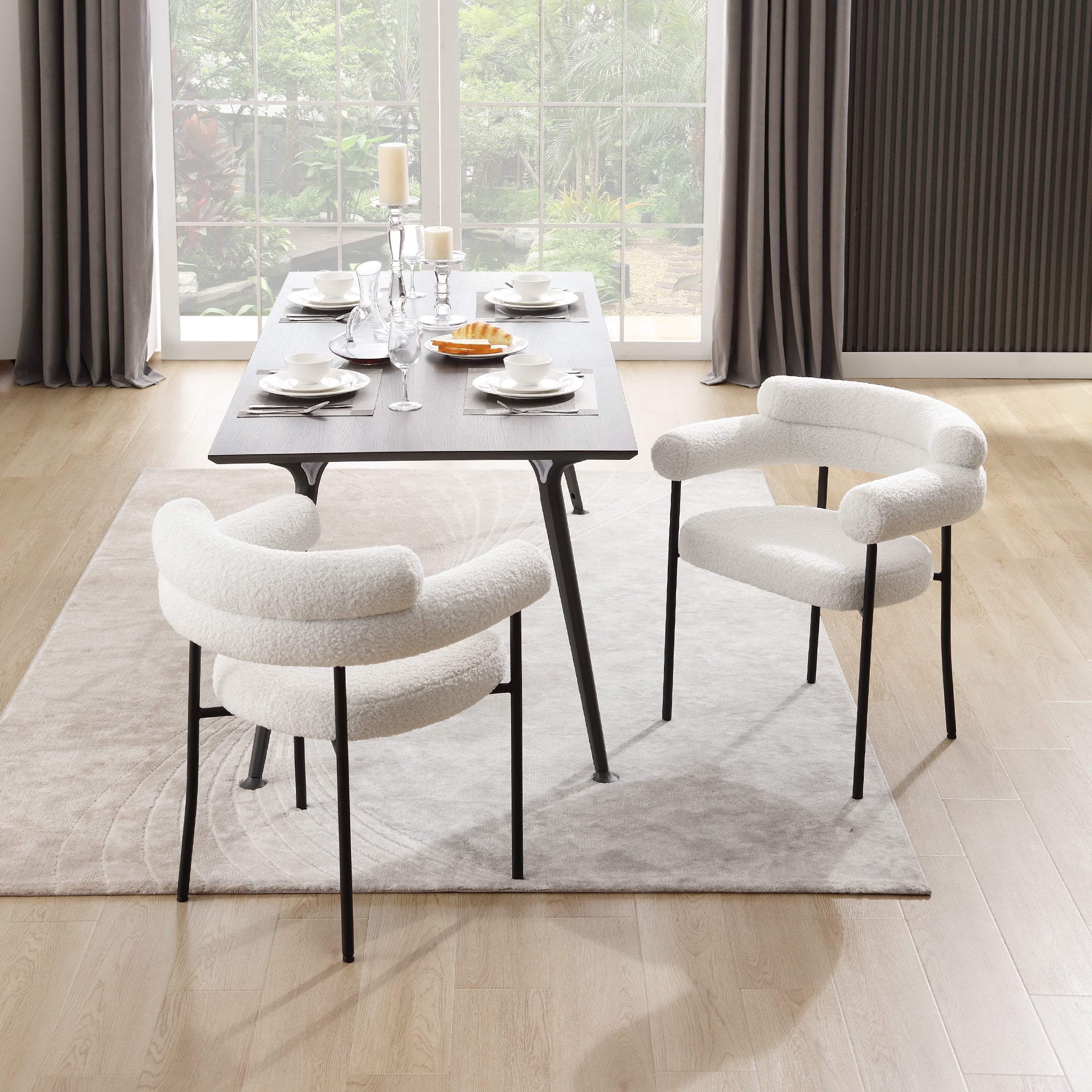 Zesthouse Teddy Sherpa Dining Chairs Set of 2, Modern Boucle Fabric ...