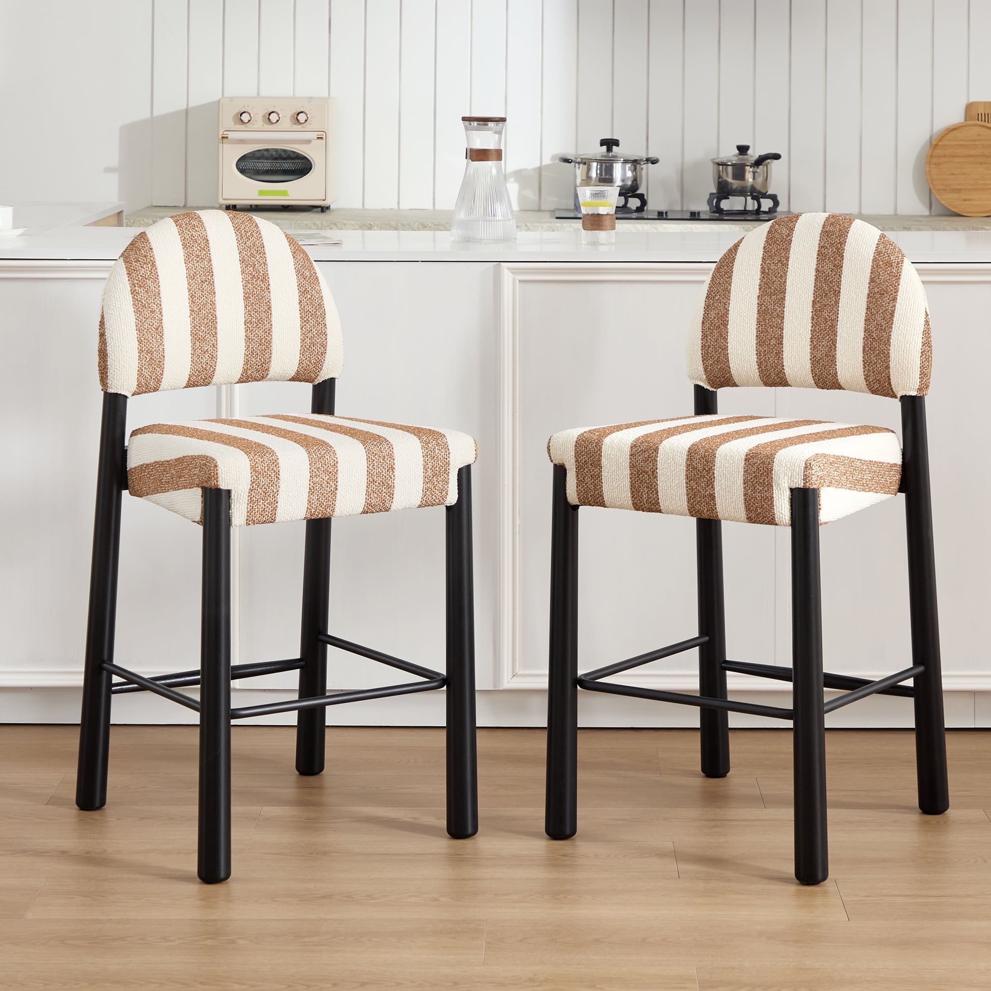 Zesthouse Upholstered Counter Height Bar Stools Set of 2, Linen Fabric ...