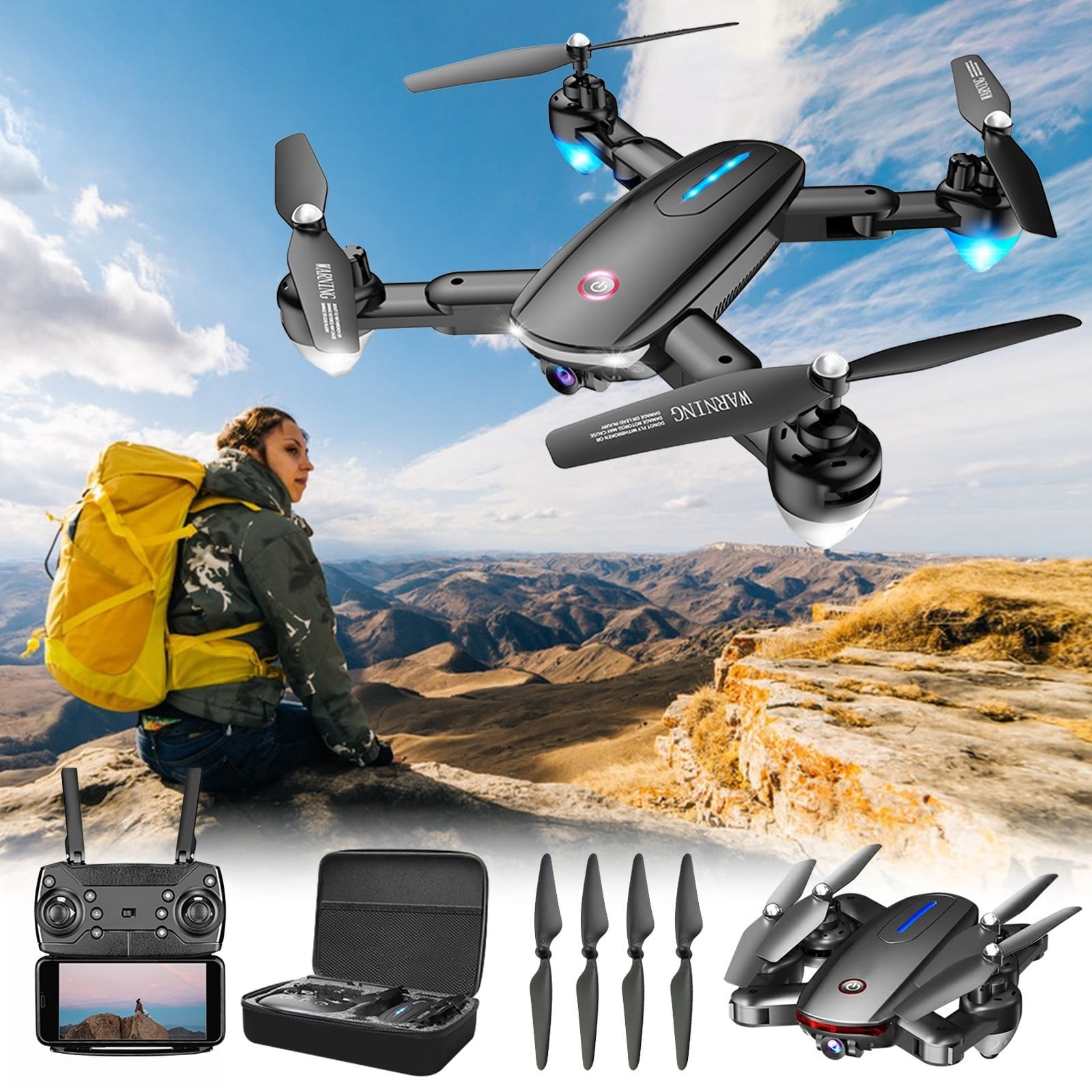 ZestqaQ Dual Camera Folding Drone 1080P High-Definition Aerial Drone ...