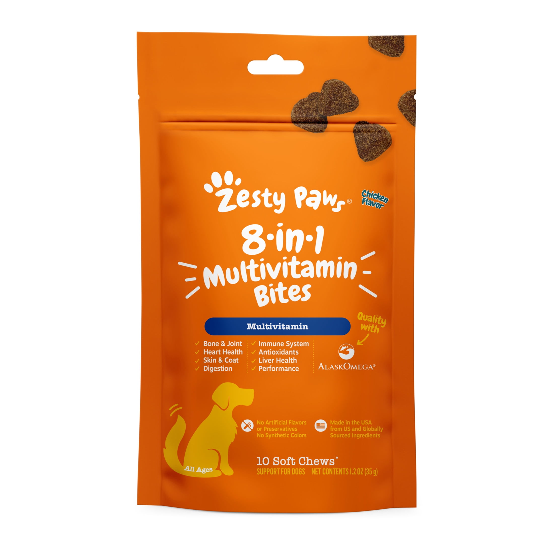 Zesty Paws 8-in-1 Multivitamin Bites, Chicken Flavor, 10 Count, Pouch ...