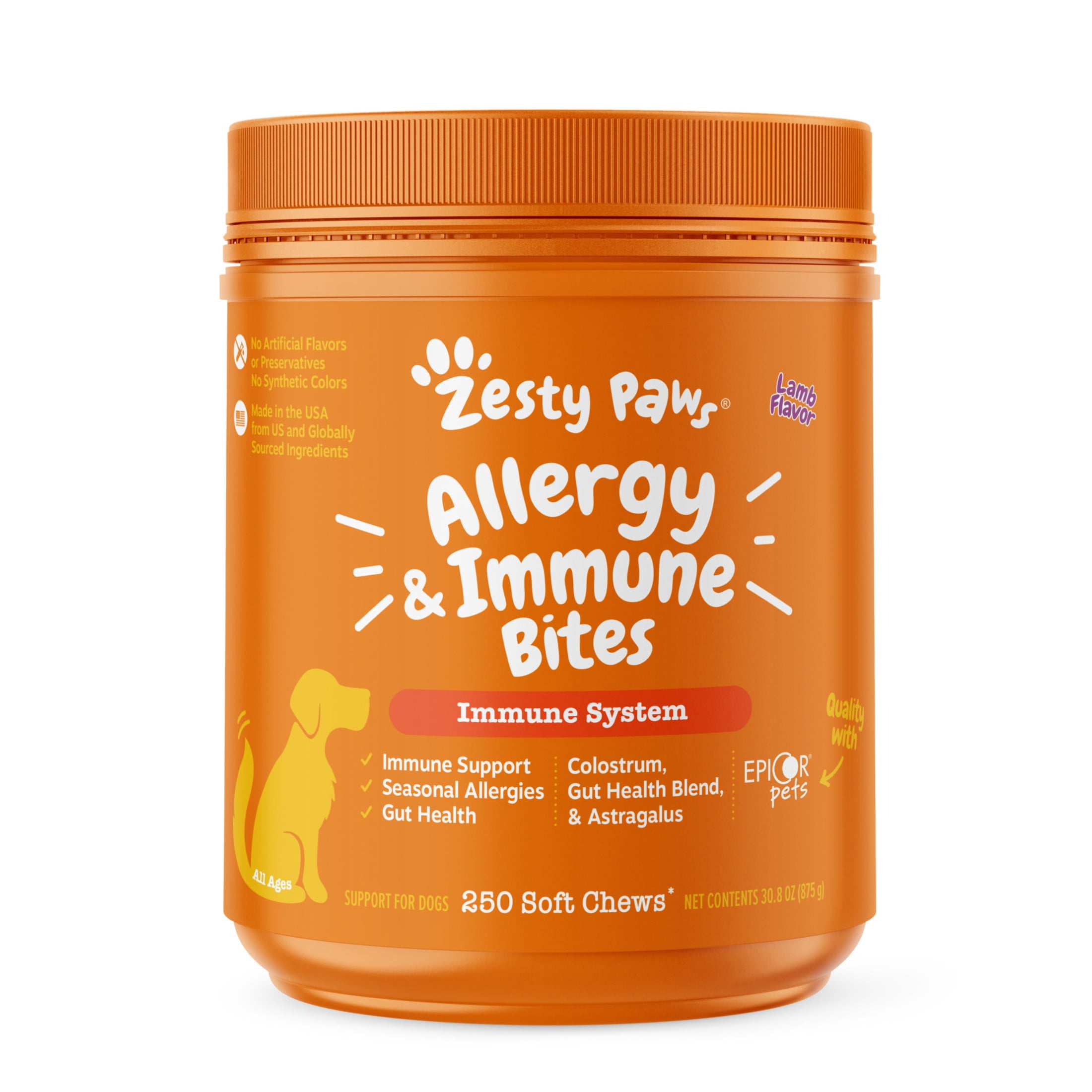 Zesty Paws Allergy & Immune Bites Lamb Flavor Dog Supplement, 250 Count ...
