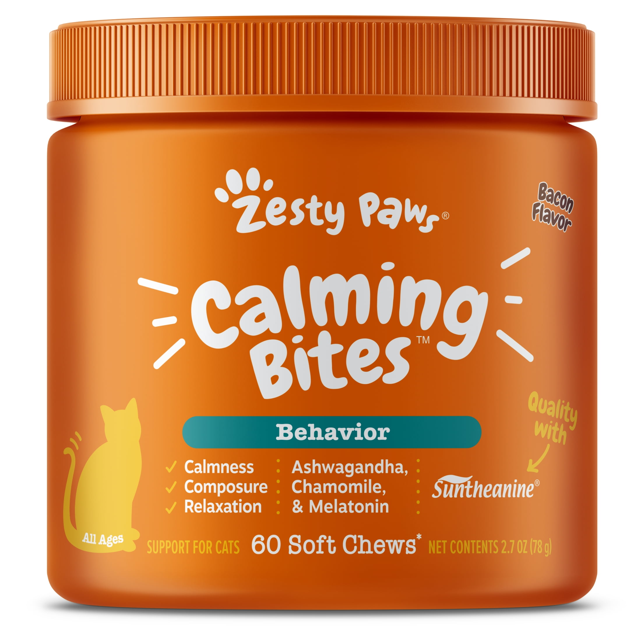 Zesty Paws Calming Bites for Cats Stress Anxiety Relief Bacon Flavor ...