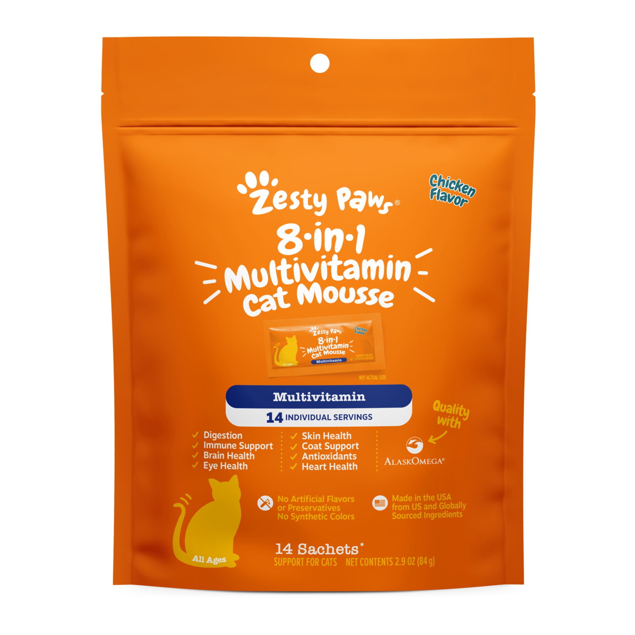 Zesty Paws 8-in-1 Multivitamin Mousse Chicken Flavor Cat Supplement, 14 ...