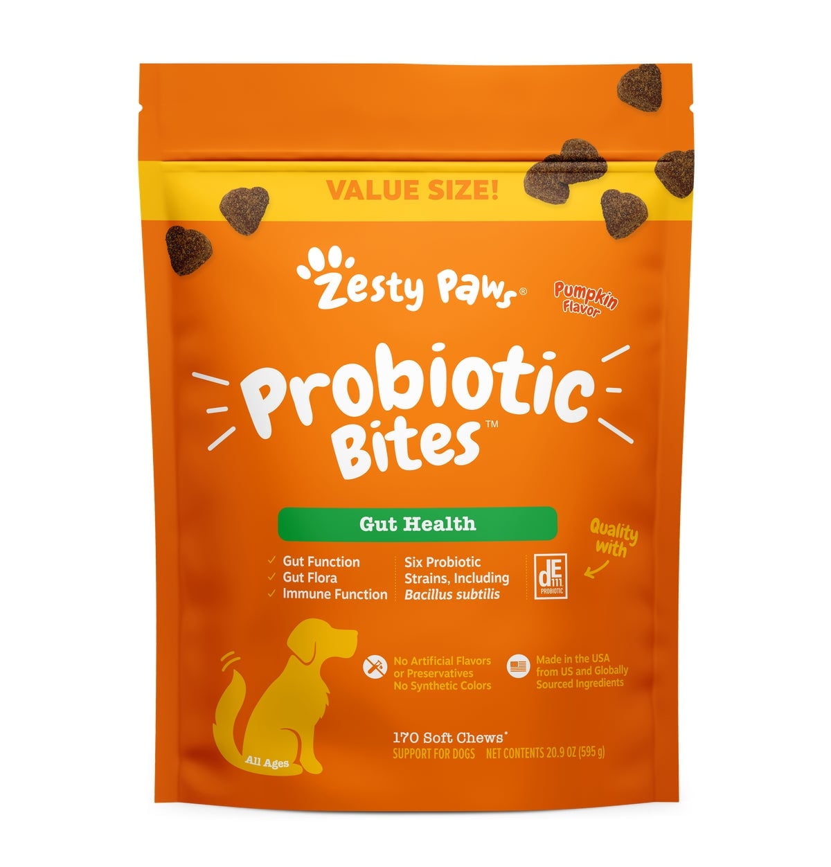 Zesty Paws Probiotic Bites for Dogs, to support Gut Health, Pumpkin ...