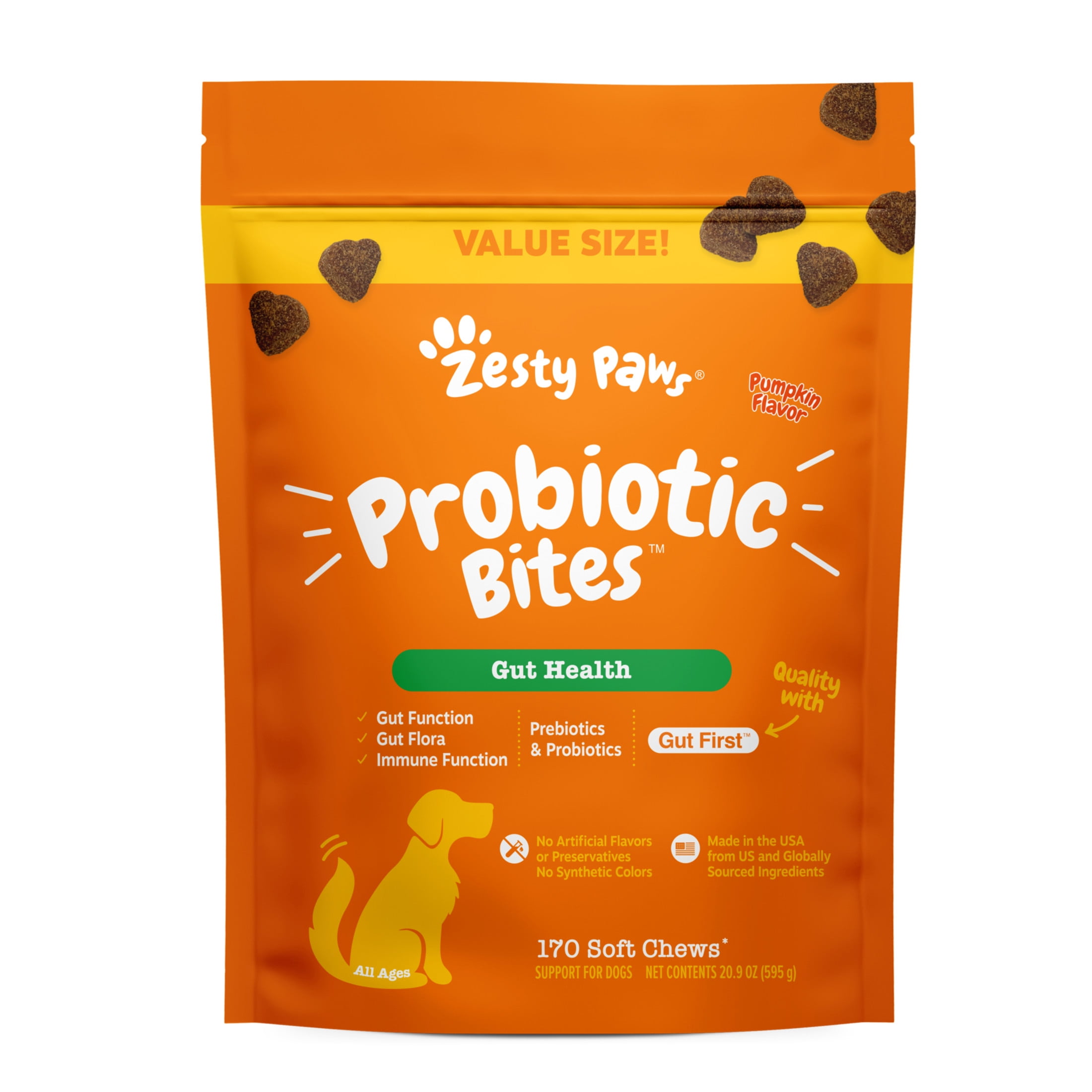Zesty Paws Probiotic Bites for Dogs, Digestive and Gut Health, Pumpkin ...