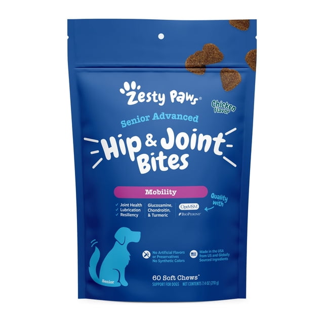 Zesty Paws Senior Advanced Hip & Joint Mobility Bites, Chicken Flavor ...