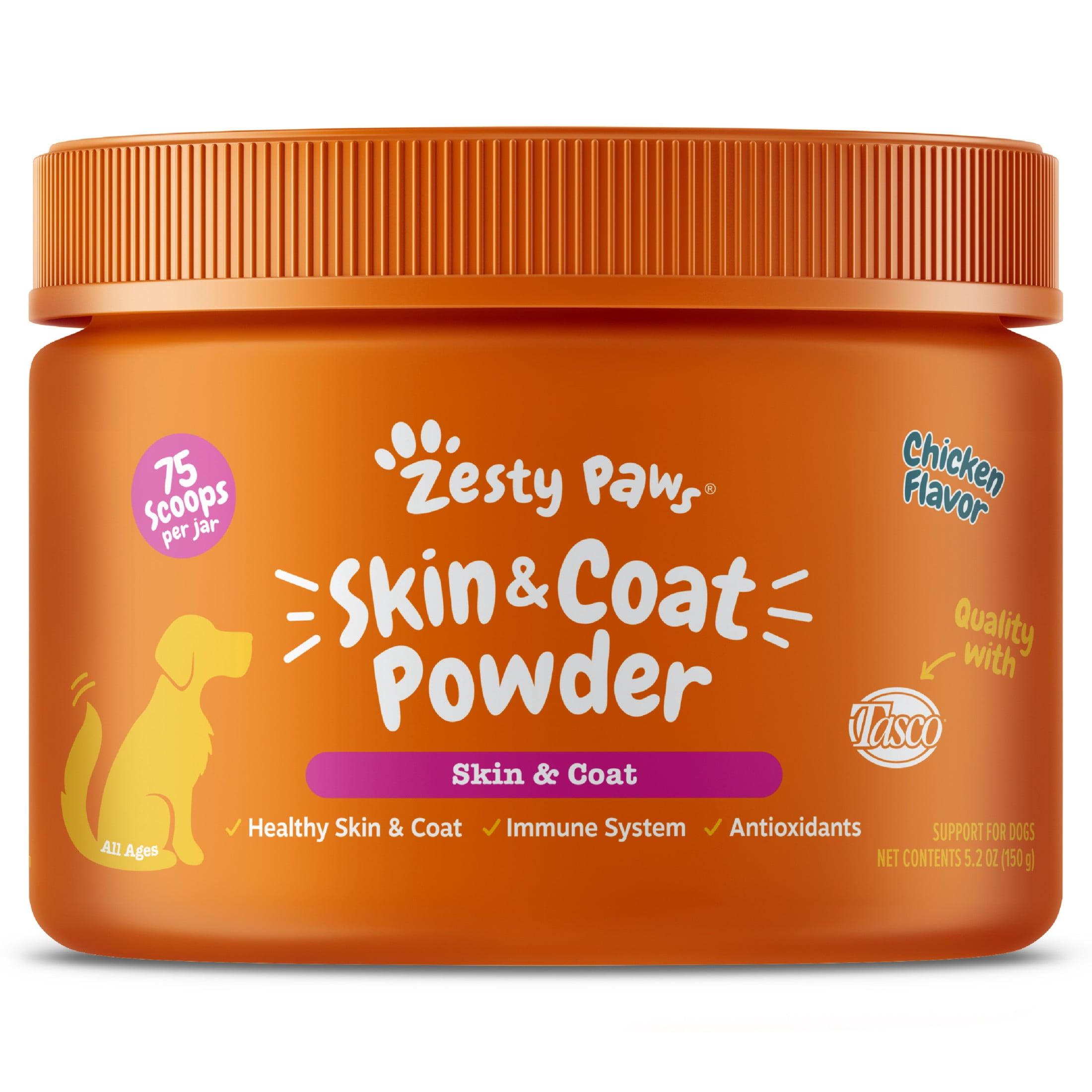 Zesty Paws Skin & Coat Powder Chicken Flavor Dog Supplement, 150g ...